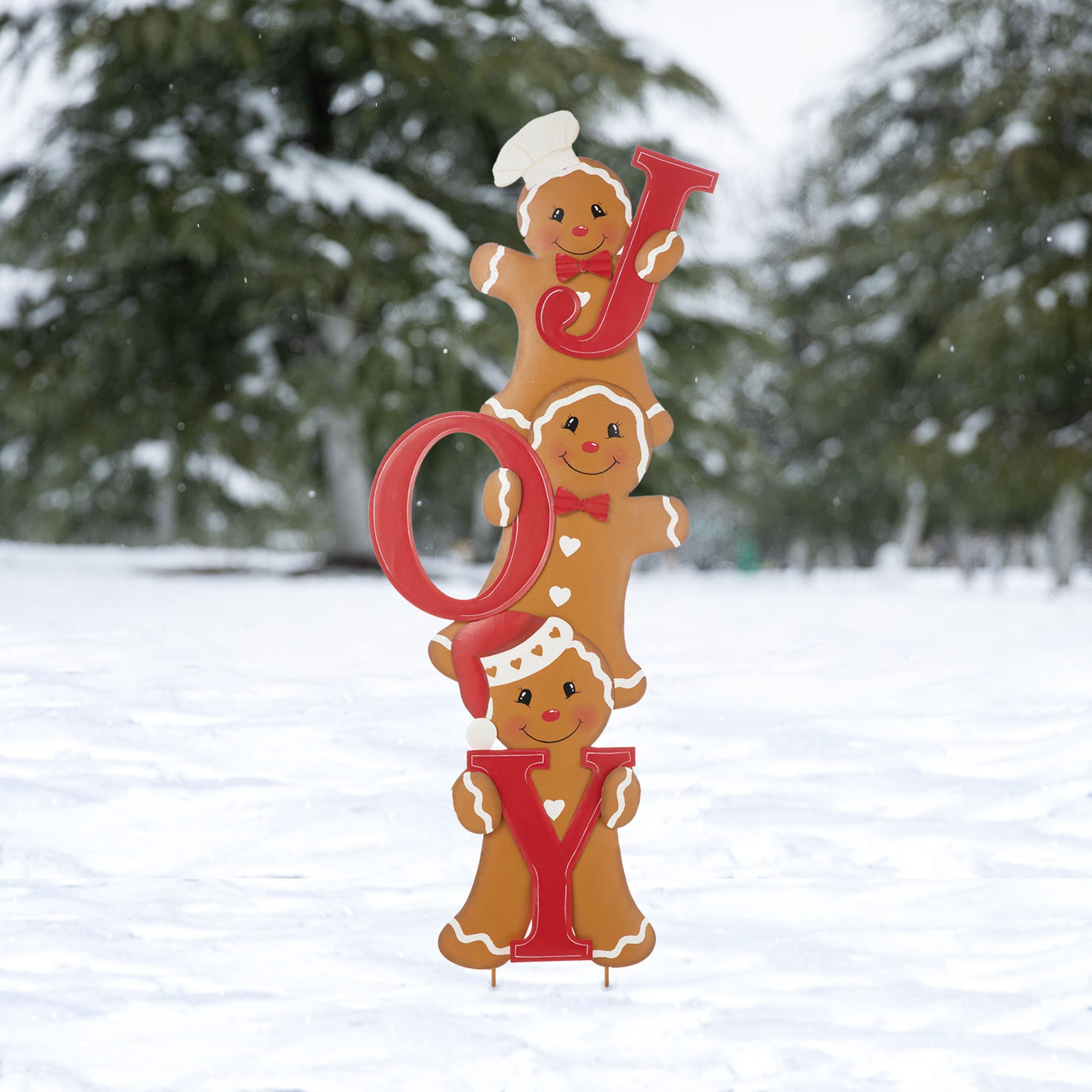 Amazon.com : Glitzhome 3 Set Metal Joy Gingerbread Man Yard Stake, 22 ...