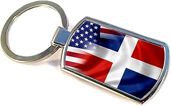 ExpressItBest Premium Key Ring with Flag of Dominican Republic and USA ...