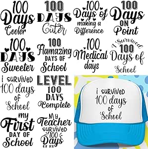 Amazon.com: 12PCS 100 Day of School Iron on Transfer Vinyl Cursive Heat ...