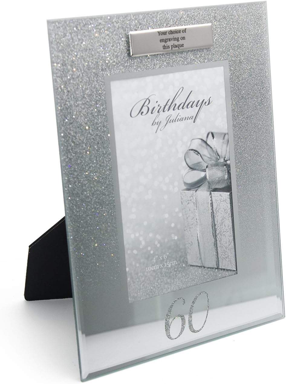 Personalised 60th Birthday Photo Frame Silver Glitter Gift : Amazon.co ...