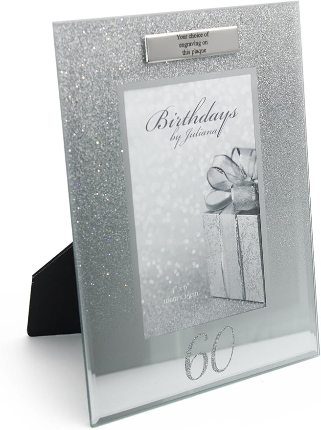 Personalised 60th Birthday Photo Frame Silver Glitter Gift : Amazon.co ...