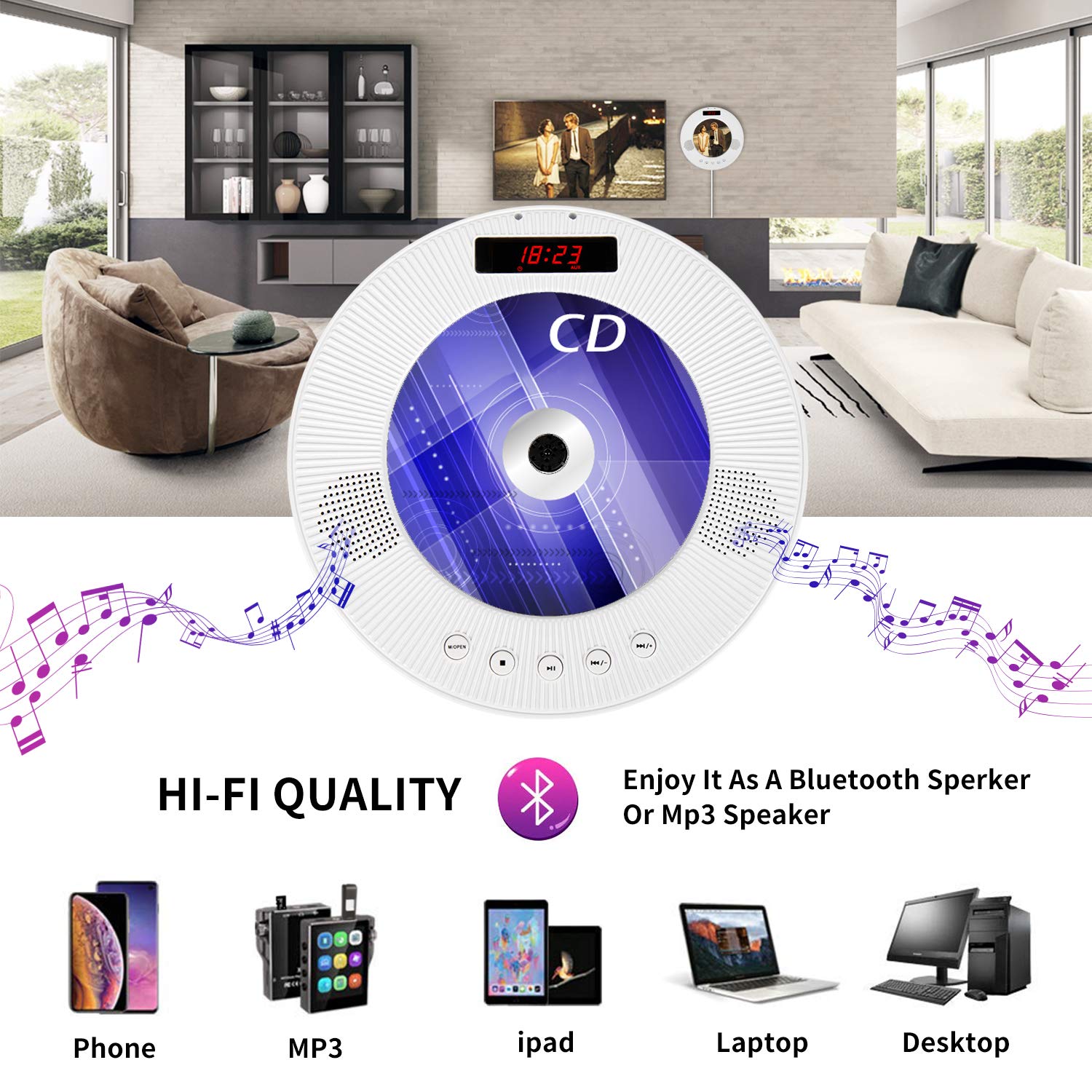 Buy Bluetooth DVD CD Player Desk Stand with Remote Control Wall able ...