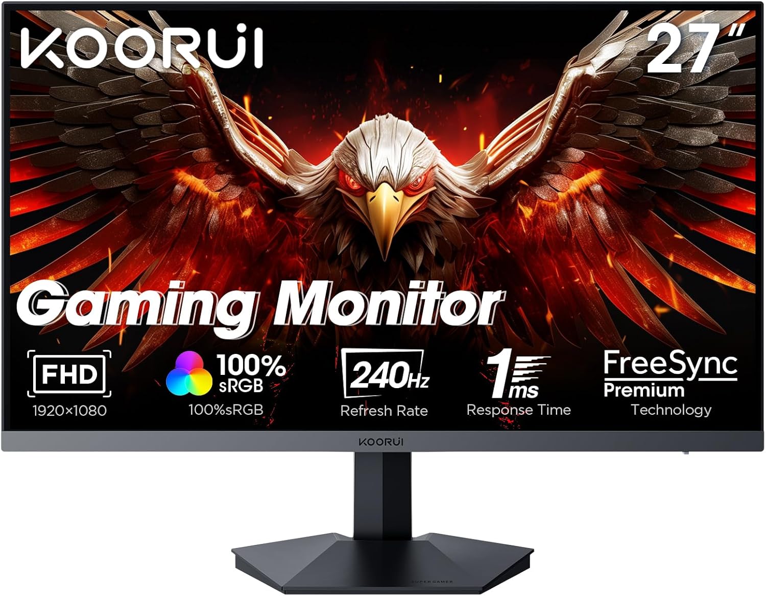 KOORUI 27 Inch Full HD Gaming Monitor 240hz, 1ms, DCI-P3 90% Color ...