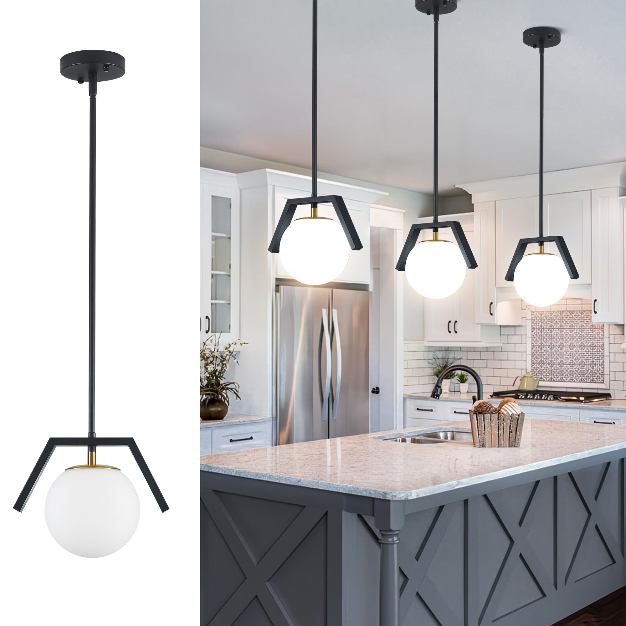 Yidelloc Pendant Light Kitchen Island Glass Globe Chandeliers Dining ...