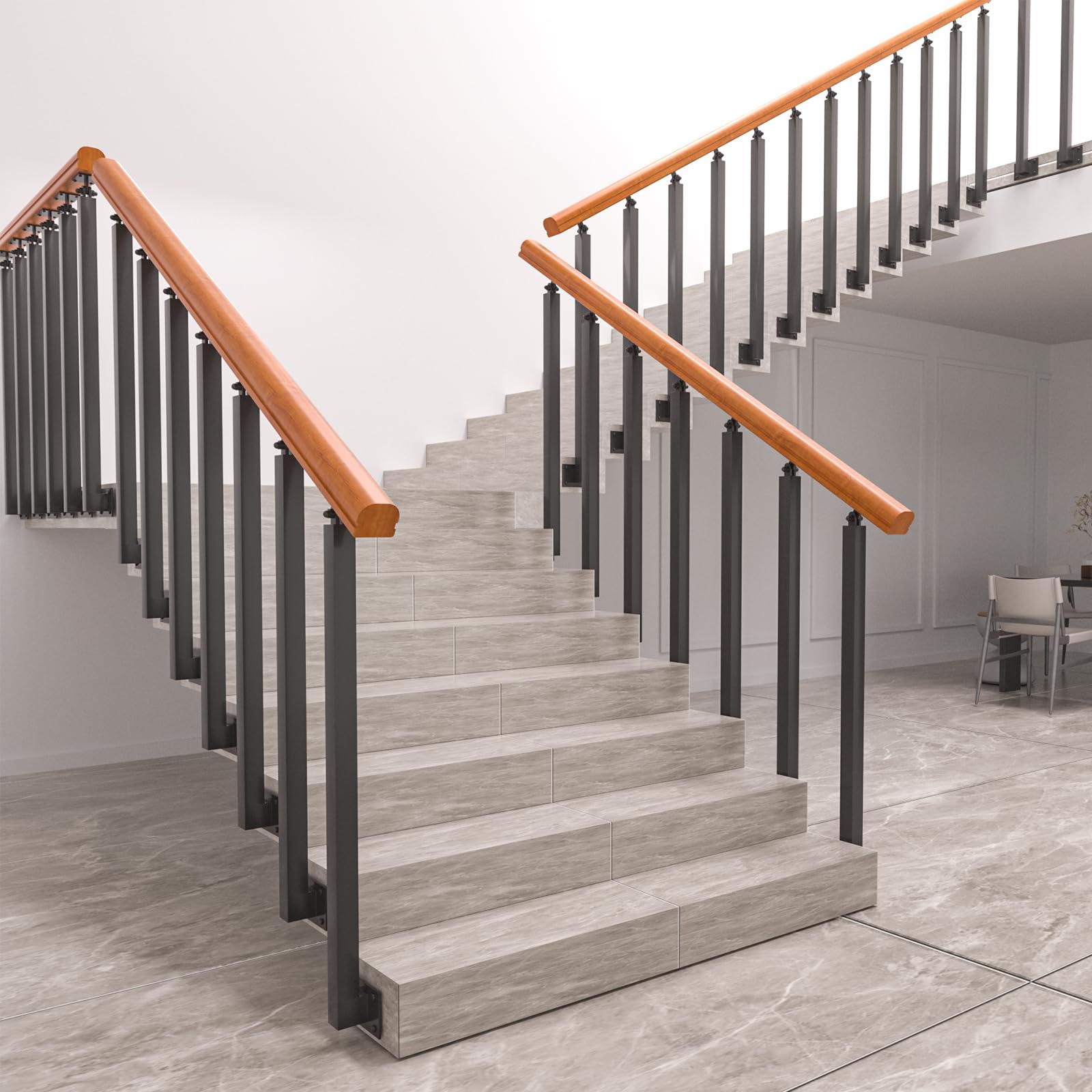 MM MELISEN Indoor Stair Railing Kits, Black Metal Baluster Posts, with ...