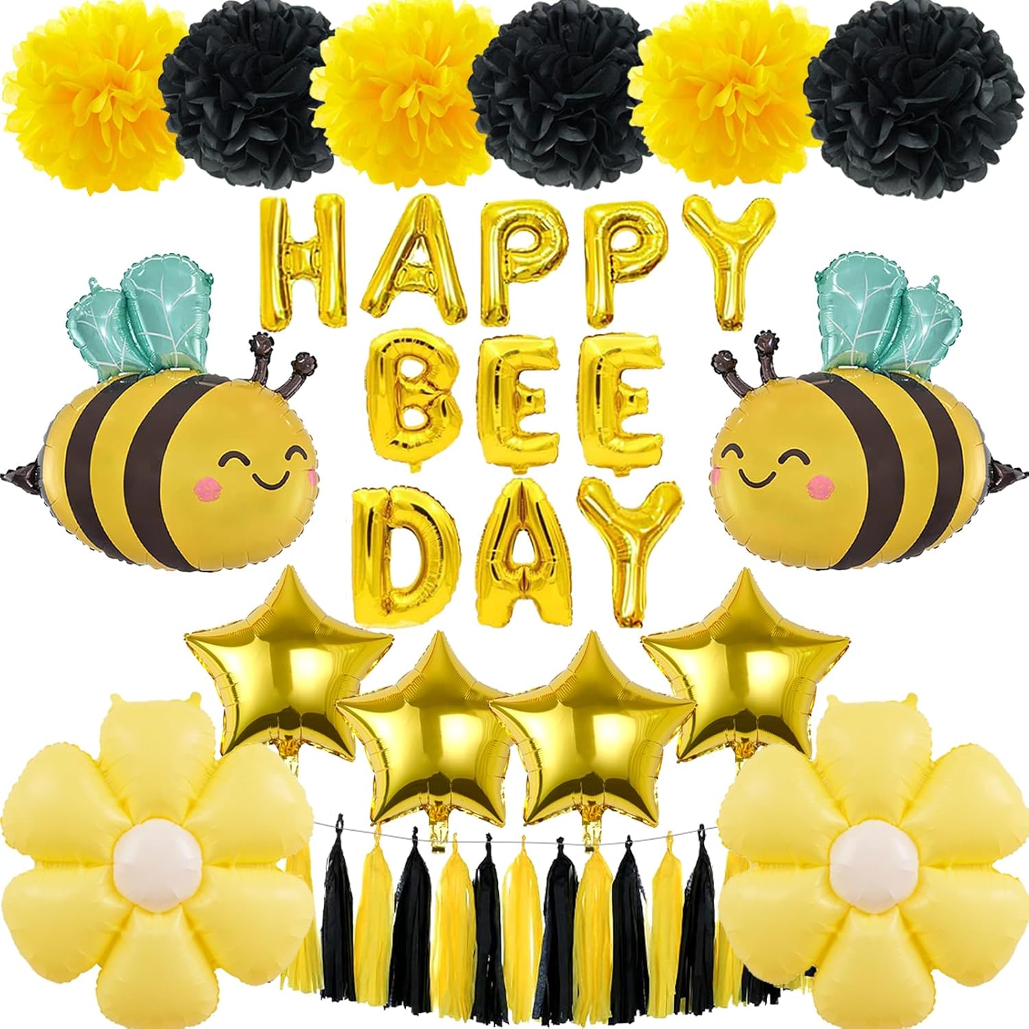 Amazon.com: Happy Bee Day Decorations Pack of 21, Daisy Balloons ...
