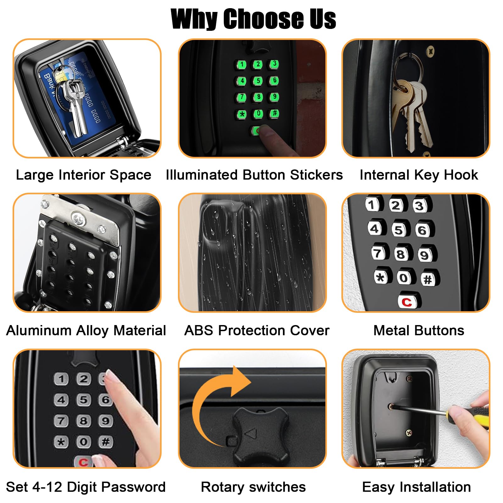 Key Safe Wall Mounted,Extra Large Key Lock Box Outdoor Waterproof with ...