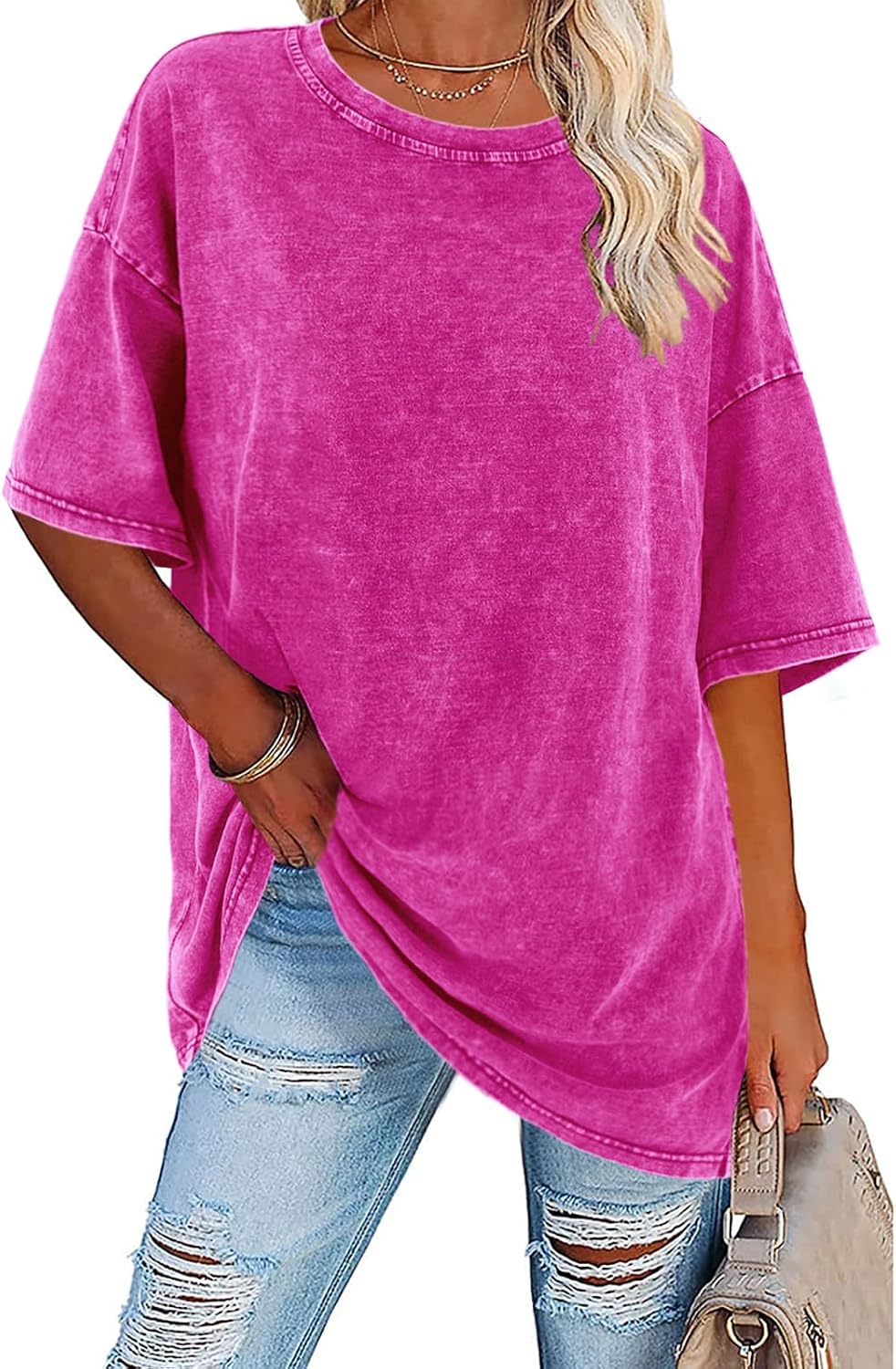 Imily Bela Womens Oversized T Shirts Vintage Cotton Tees Crewneck Short ...
