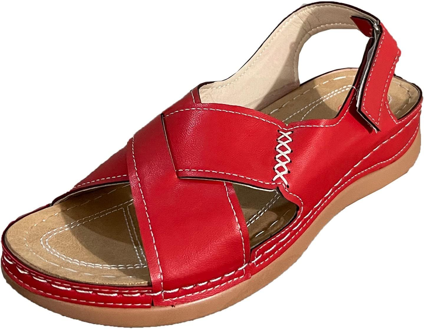 Amazon.com | Plantar Fasciitis Sandals Leather Comfortable Orthopedic ...