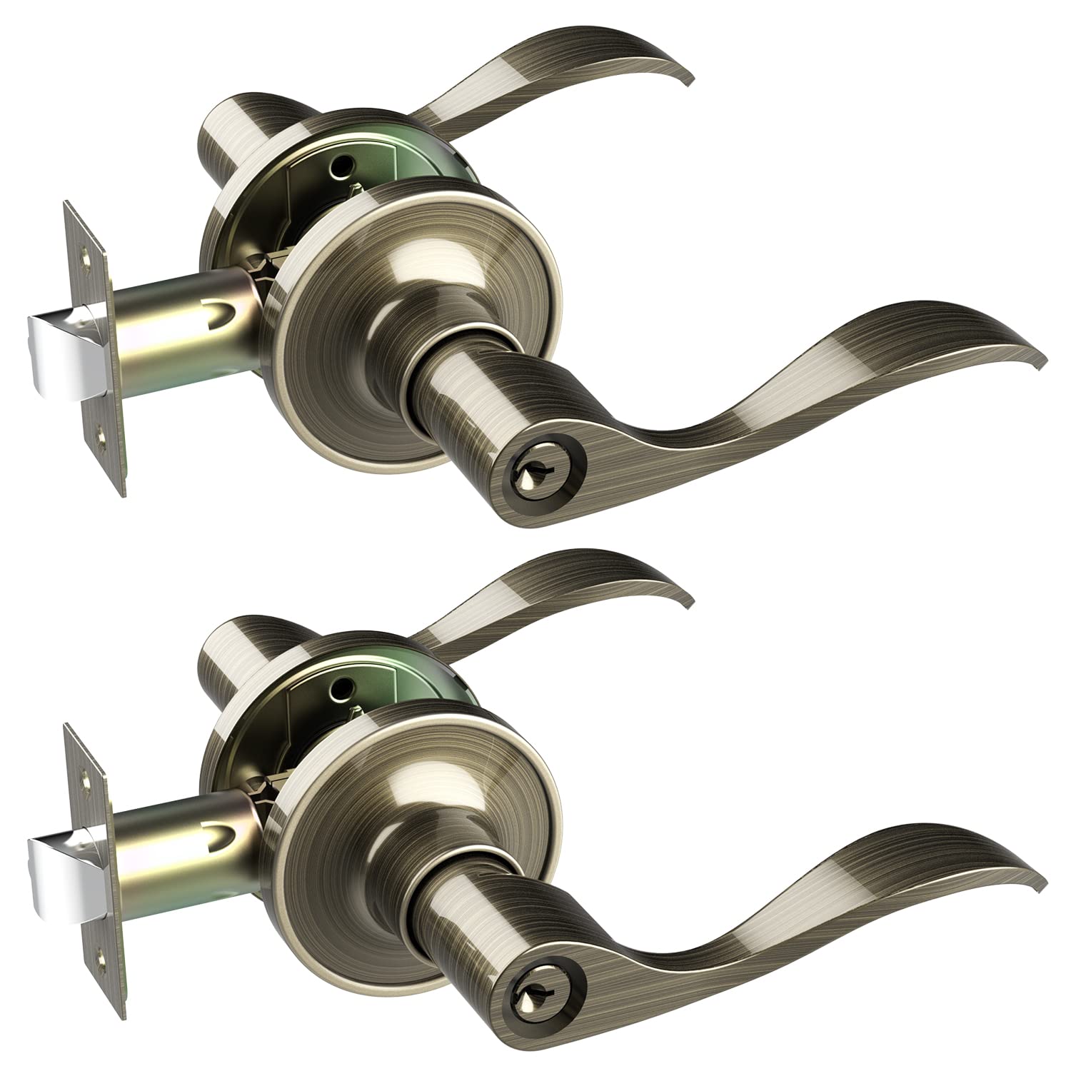 Door Handle with Lock, Ohuhu Bronze Door Knobs Interior Exterior Door ...