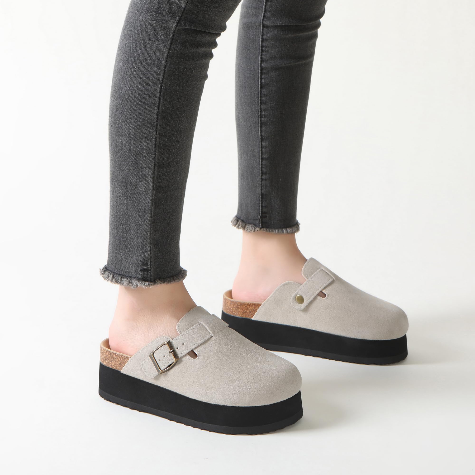 Snapklik.com : Womens Platform Clogs Adjustable Buckle Cork Footbed ...