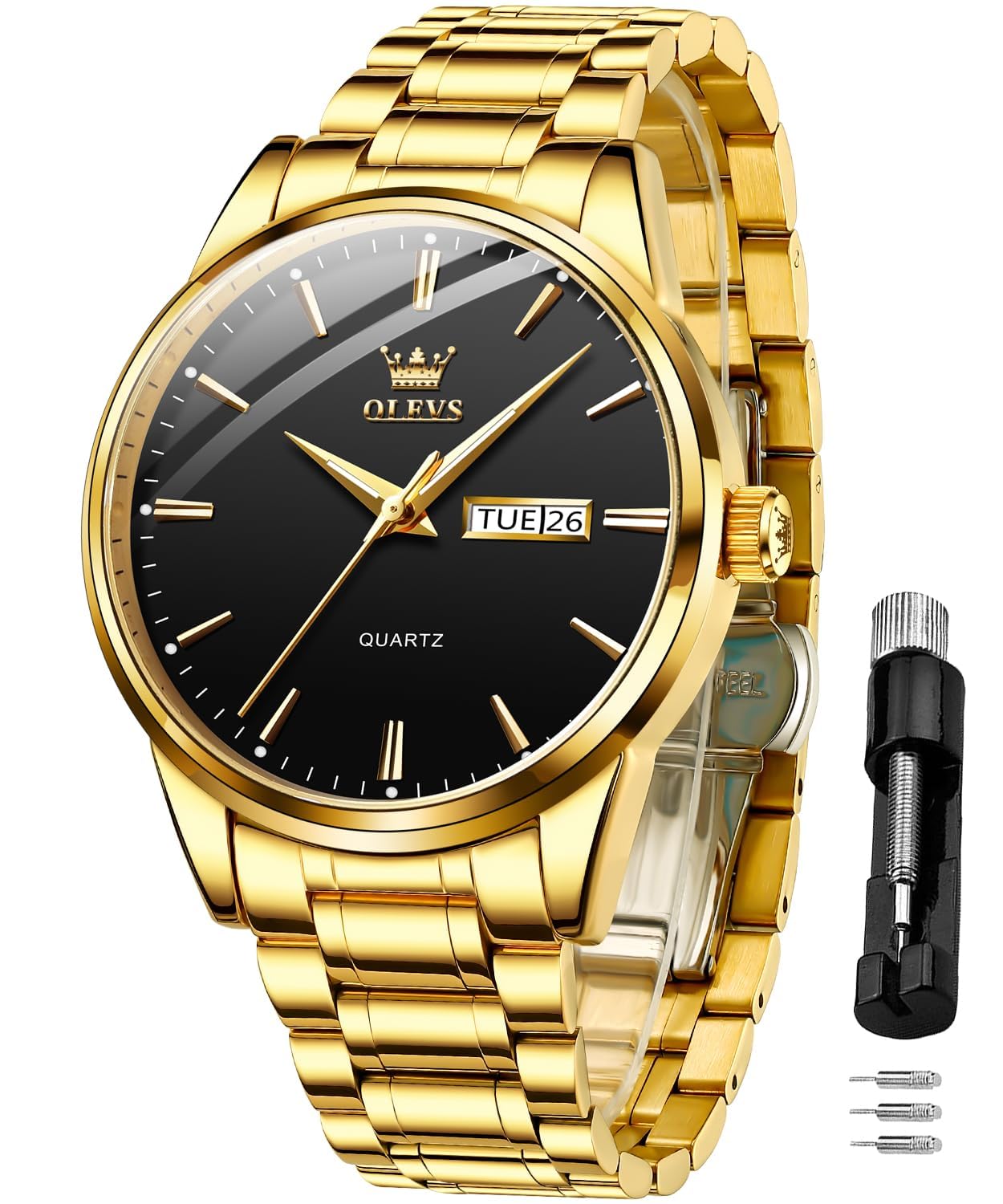 OLEVS Mens Gold Watches Business Classic Stainless Steel Watch Luxury ...