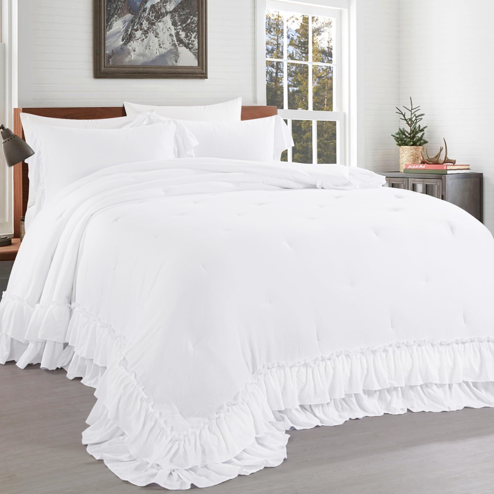 Amazon.com: HOMBYS 120x120 Oversized King Comforter Set with Ruffles, 3 ...