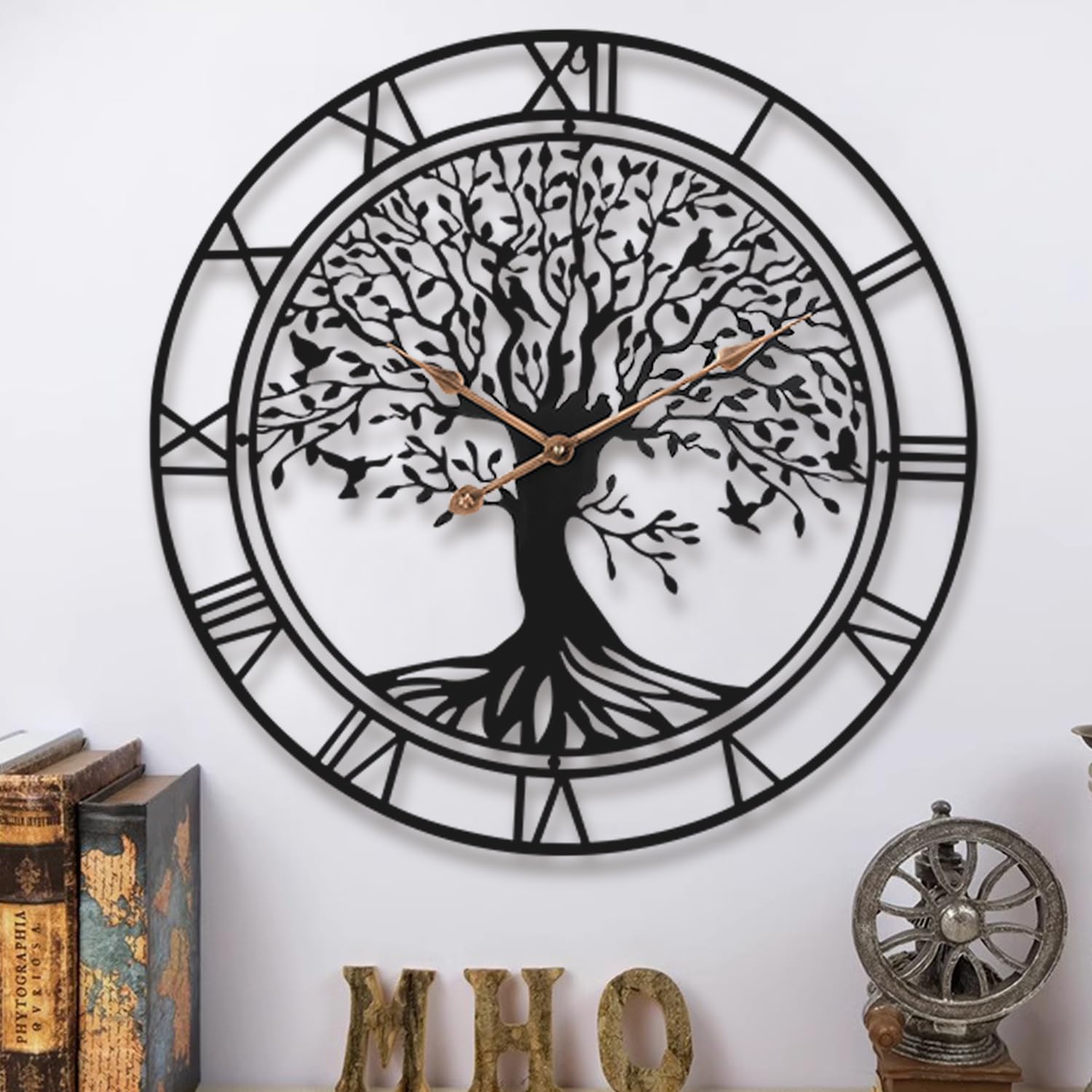Dankeit Tree of Life Wall Clock,Metal Black Large Wall Clock, 24inch ...