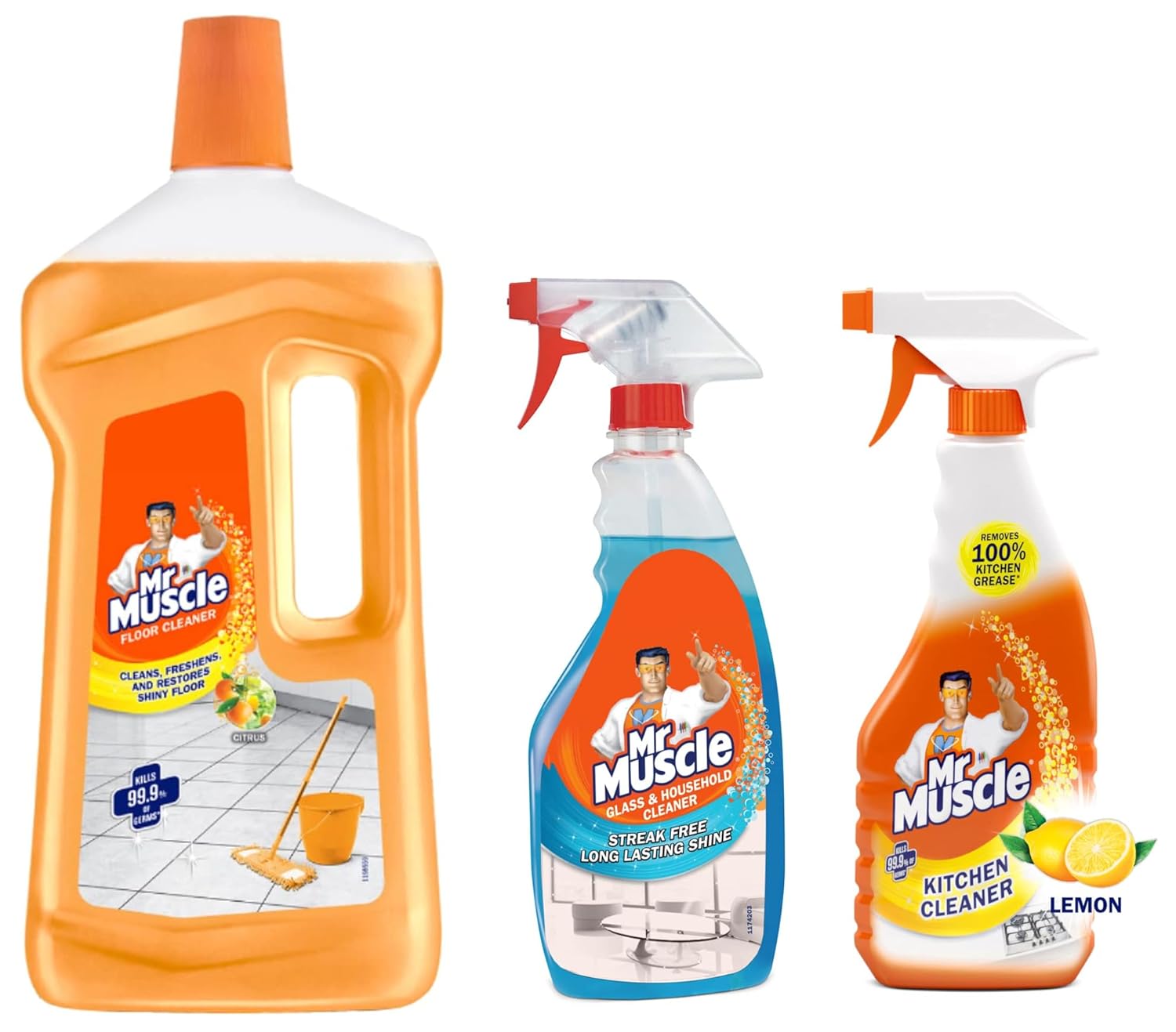 Mr.Muscle Kitchen Cleaner 450ml + Glass Cleaner 500ml + Floor Cleaner ...