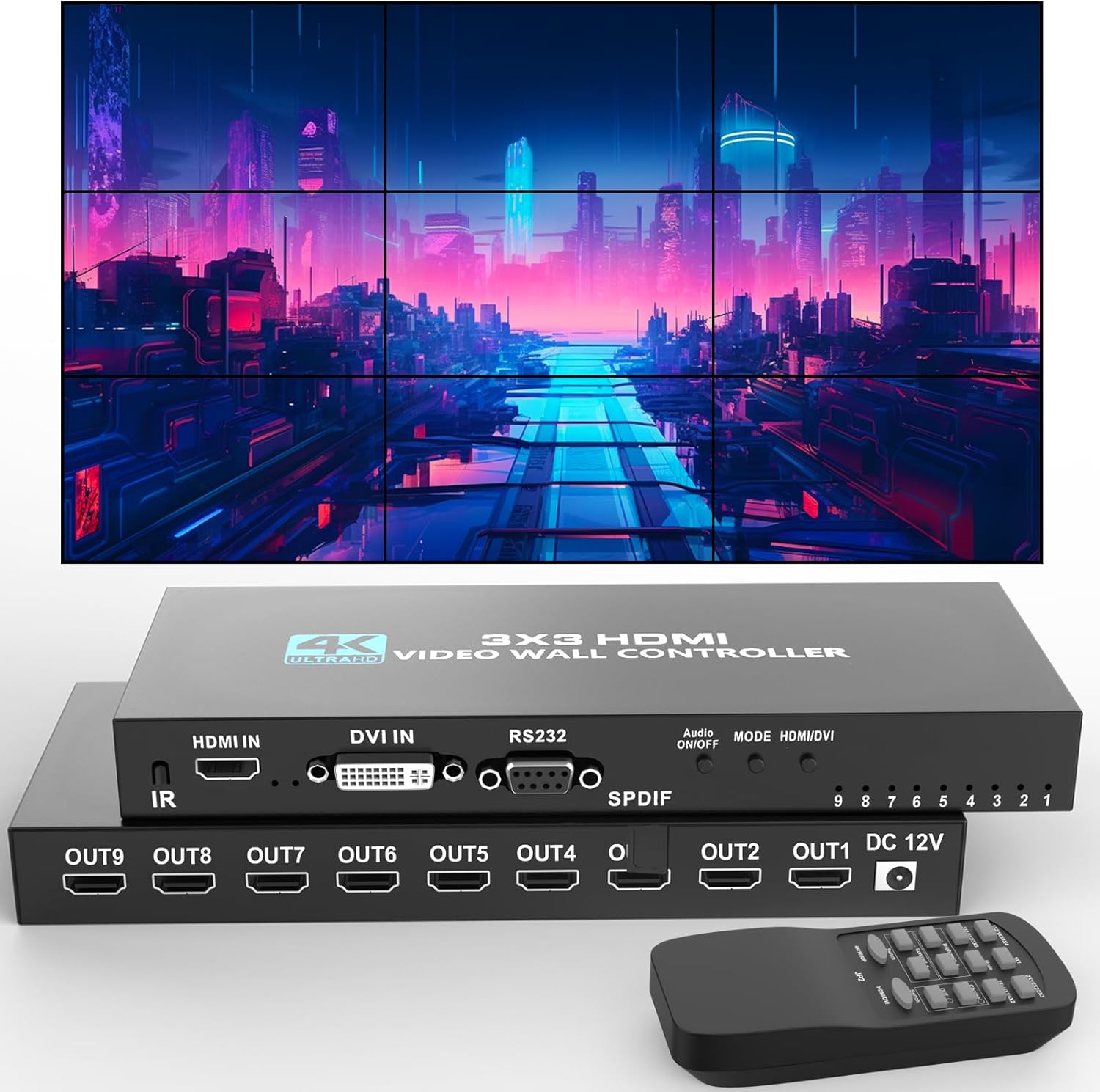 Amazon.com: Video Wall Controller 3X3 HDMI Video Wall Processor 1080P ...
