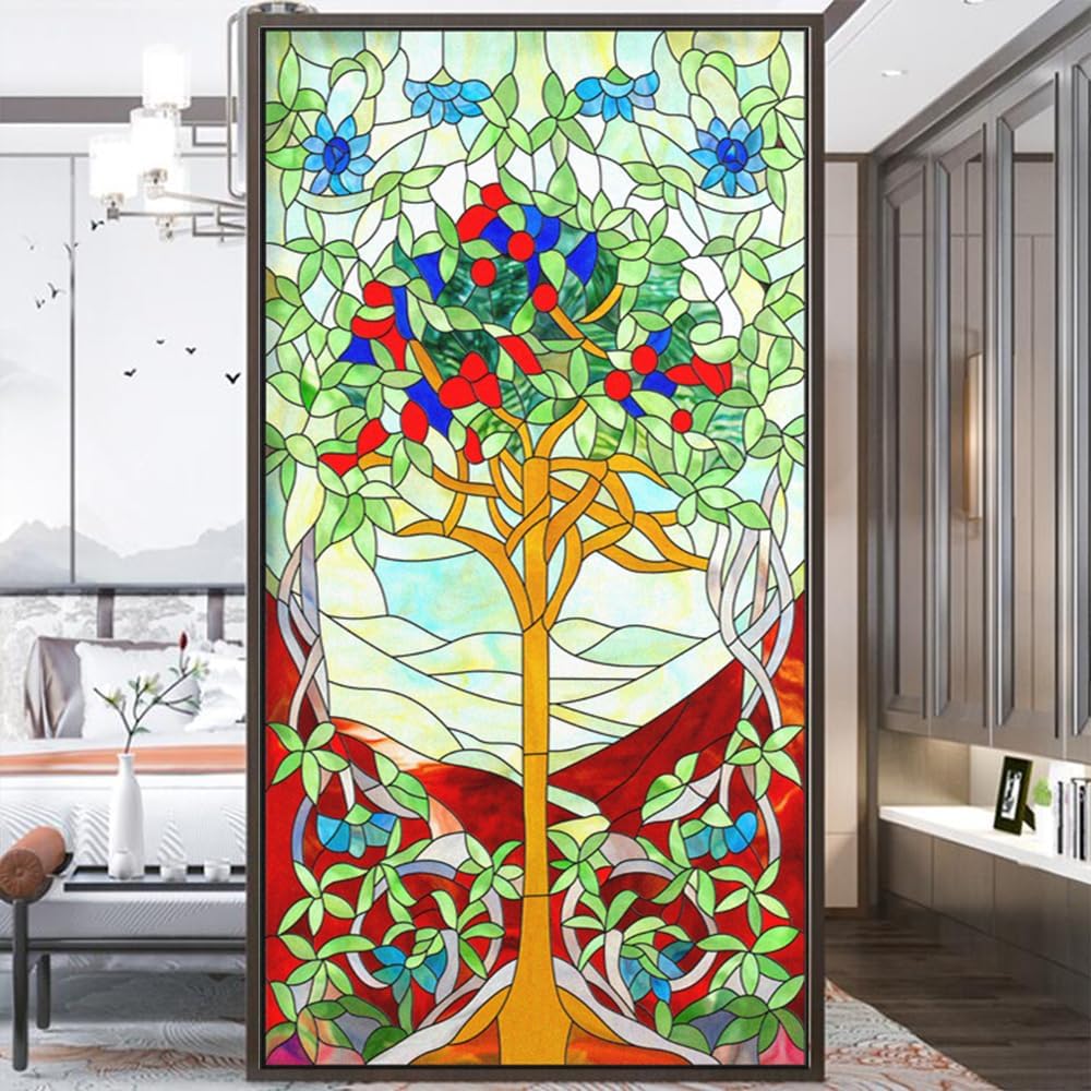 Stained-Glass Decorative Privacy Window Film Frosted Static Cling Heat Control Glass Sticker for ...
