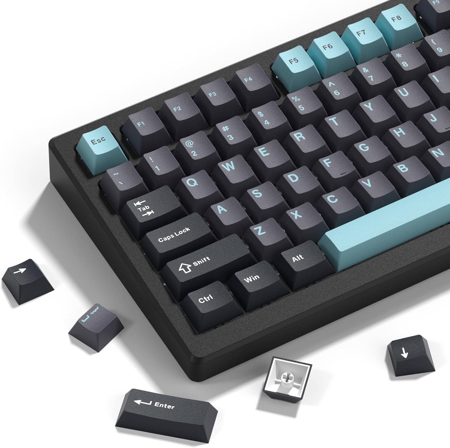 Double Shot PBT keycaps,Apollo Custom Keyboard keycaps,Gray/Dark Blue ...