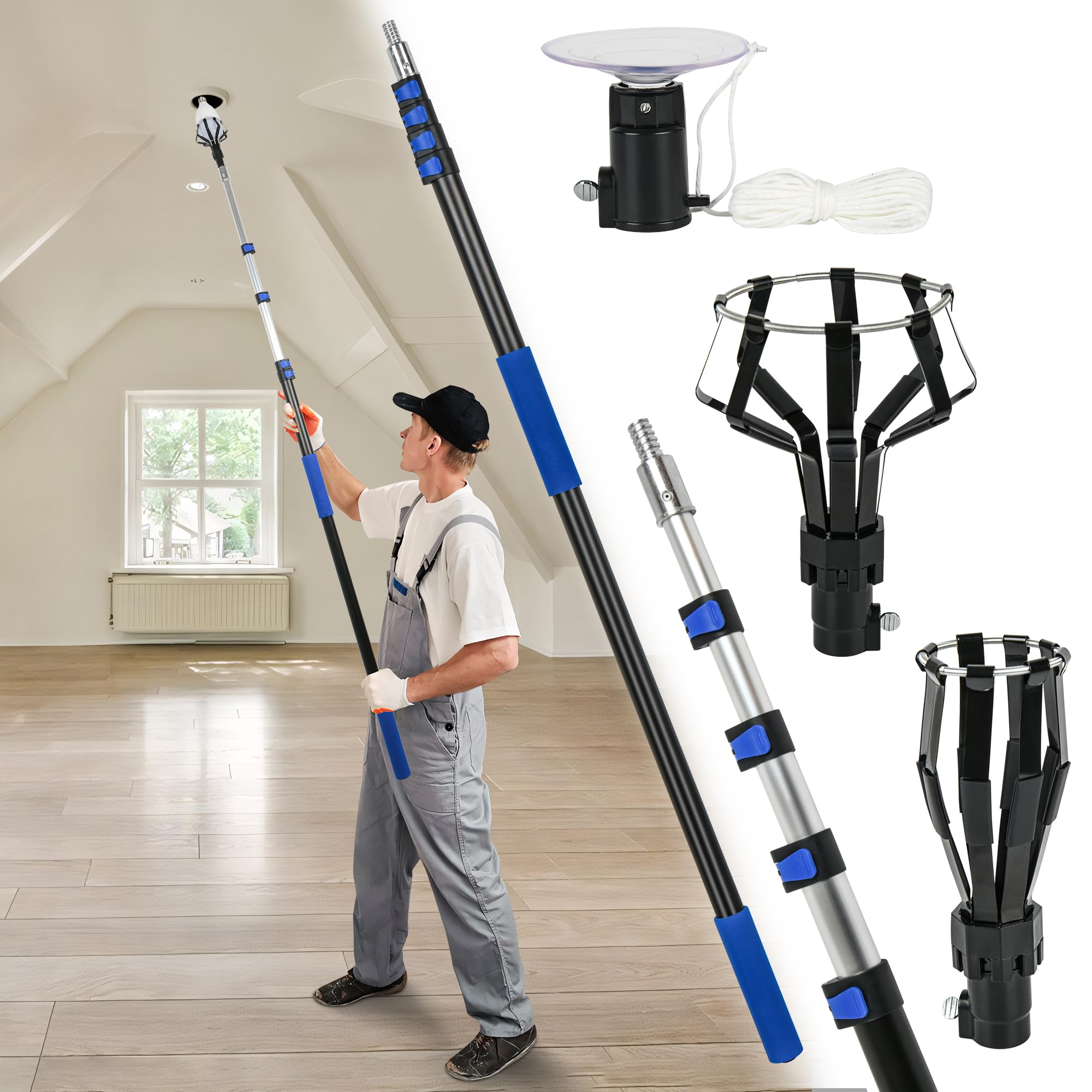 JWGUTS 26FT Reach Light Bulb Changer for High Ceilings, 5-20FT ...