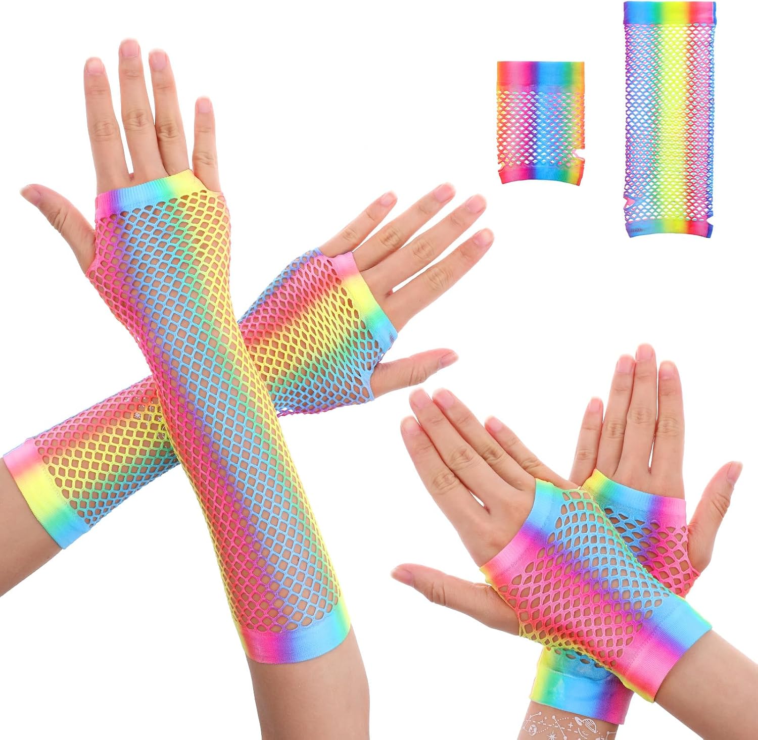 Amazon.com: Qulkws 2 Pairs Stretchy Mesh Fishnet Fingerless Gloves ...