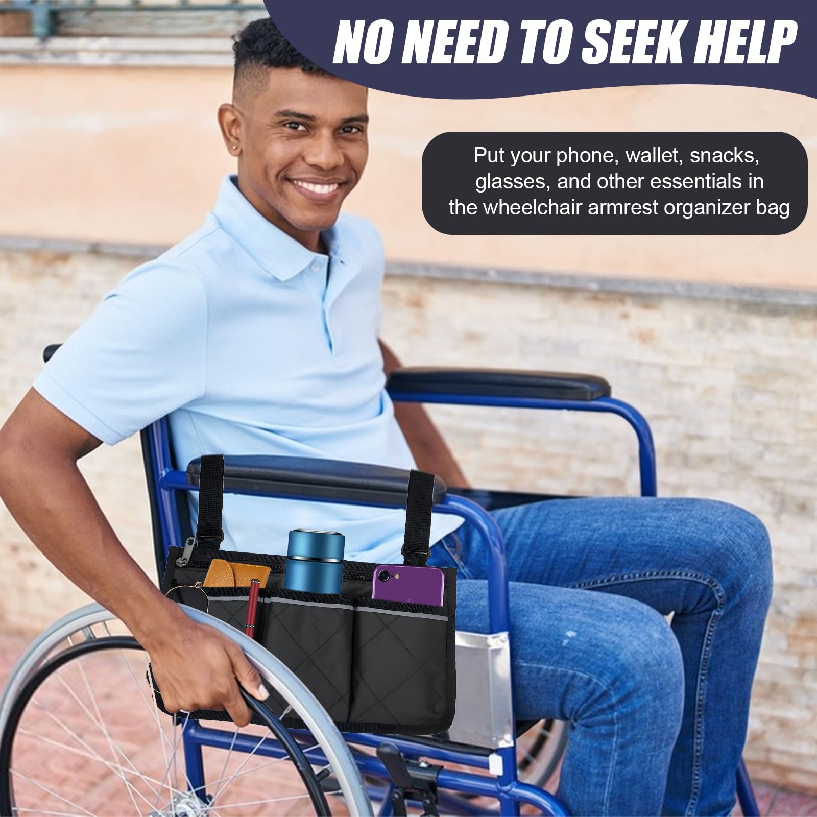 Wheelchair Armrest Side Bag Organizer, Black Mobility Scooter Storage ...