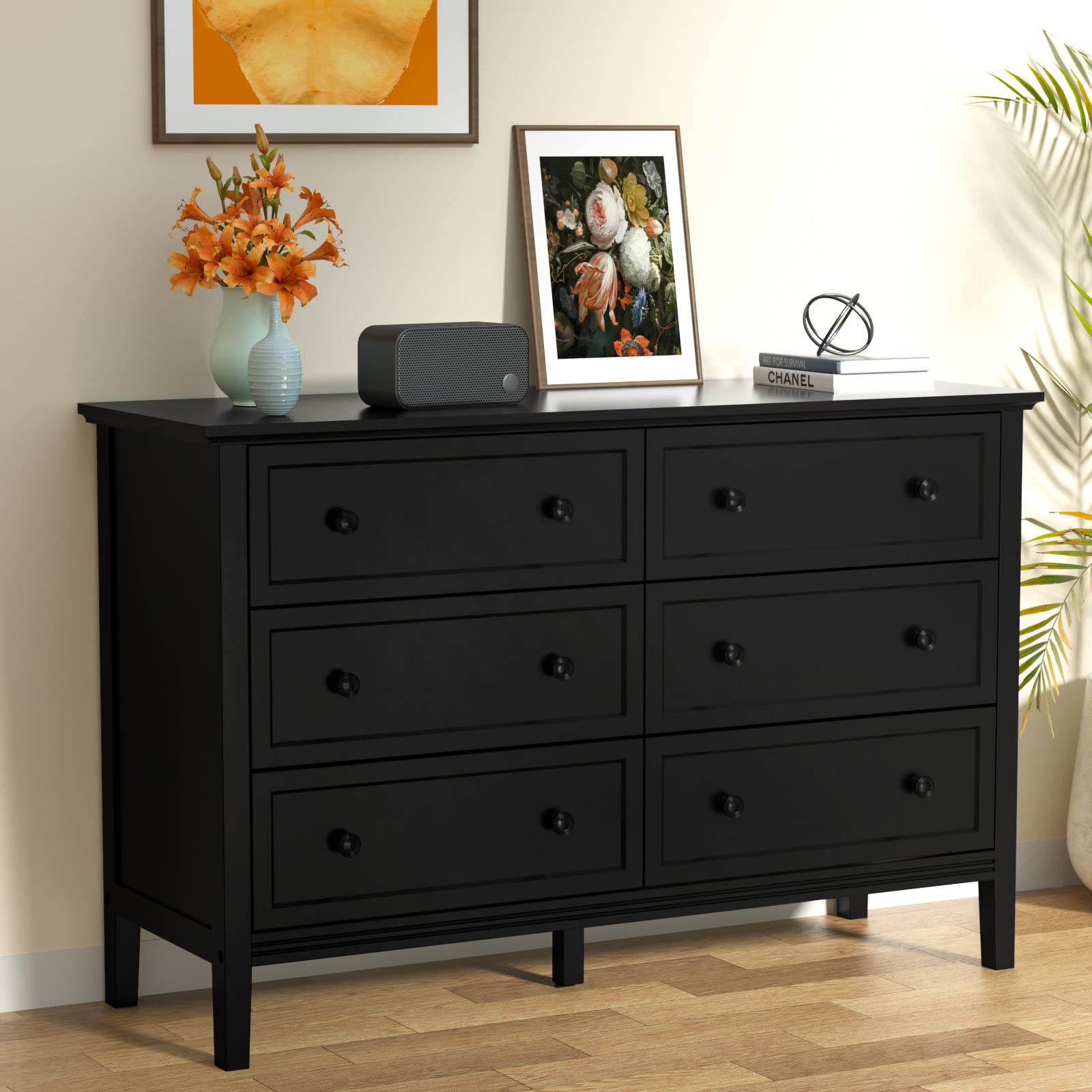 CARPETNAL Black Dresser for Bedroom, Modern 6 Drawer Double Dresser ...
