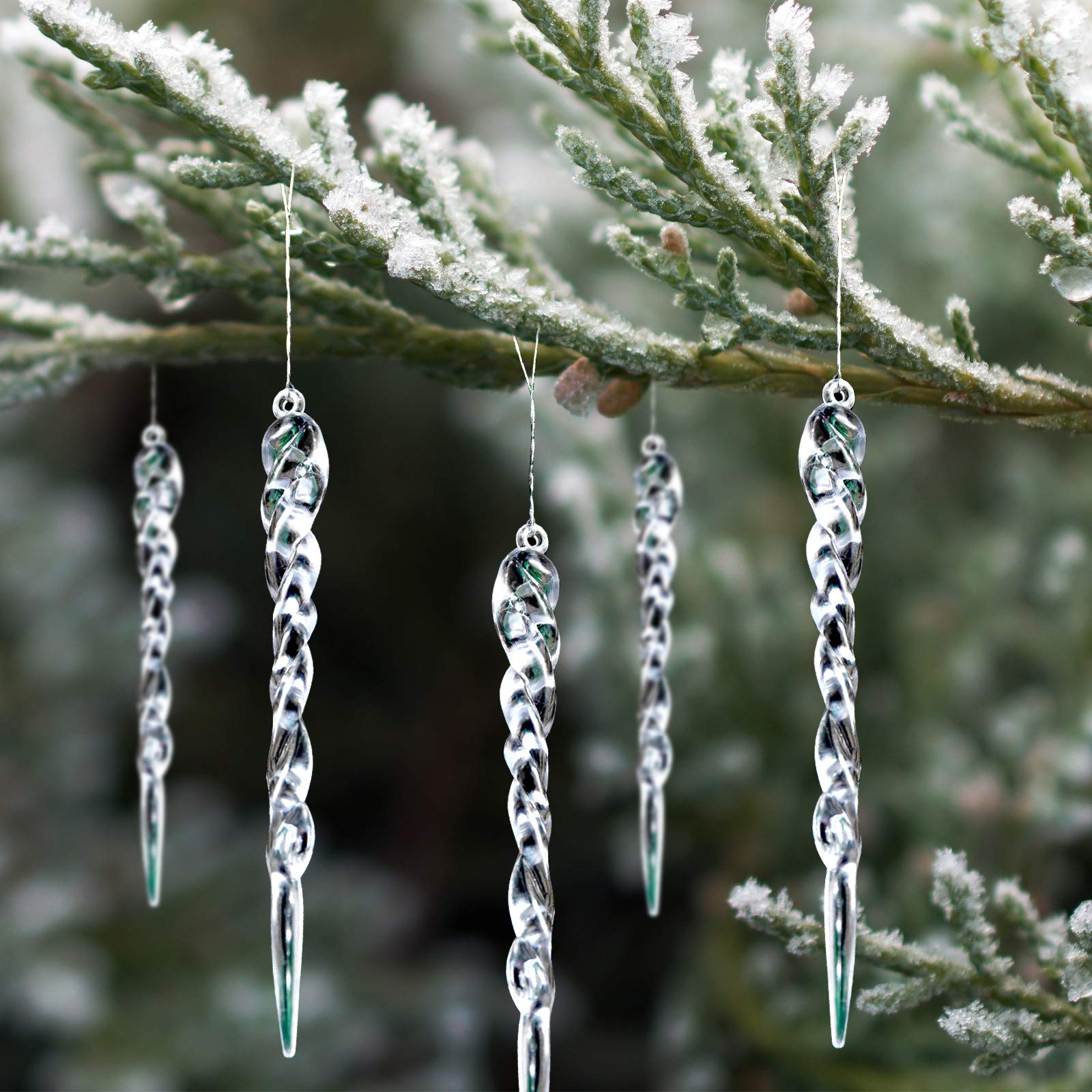Amazon.com: Naler 24 Pieces Christmas Icicle Drop Ornaments Clear ...