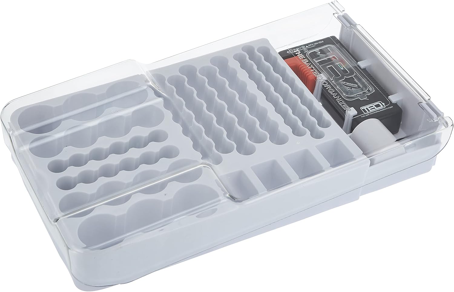 The Battery Organizer Storage Case with Hinged Clear Cover, Includes a ...