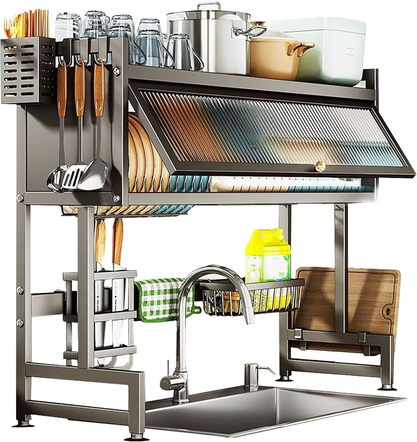 WUDLEP Over Sink Dish Drying Rack, 3 Tier Large Drainer Rack, Kitchen ...