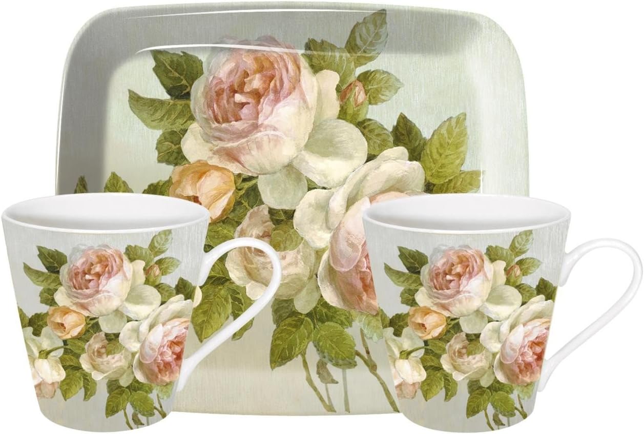 Amazon.com: Pimpernel Antique Rose Mug & Tray Set