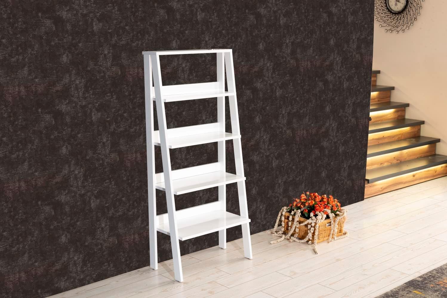 Amazon.com: QCHANER 5-Tier Ladder Bookshelf, Leaning Decorative Wood ...