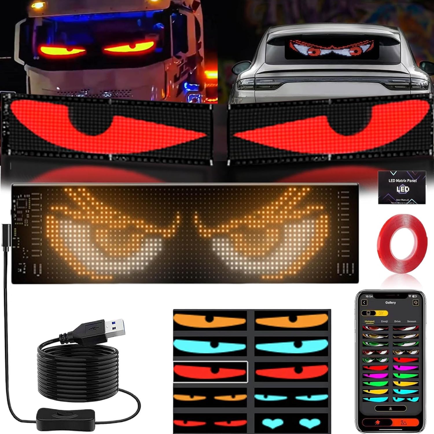 Amazon.com: 4.01"x13.7" Devil Eyes Light Sign for Cars, Led Eyes ...