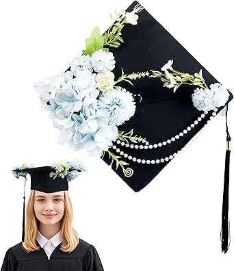 Amazon.com: GraduationMall Matte Graduation Cap with Blue Flower ...