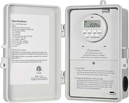 DEWENWILS Pool Pump Timer, Digital Timer Box, 2HP 40A 120-277 VAC, 7 ...