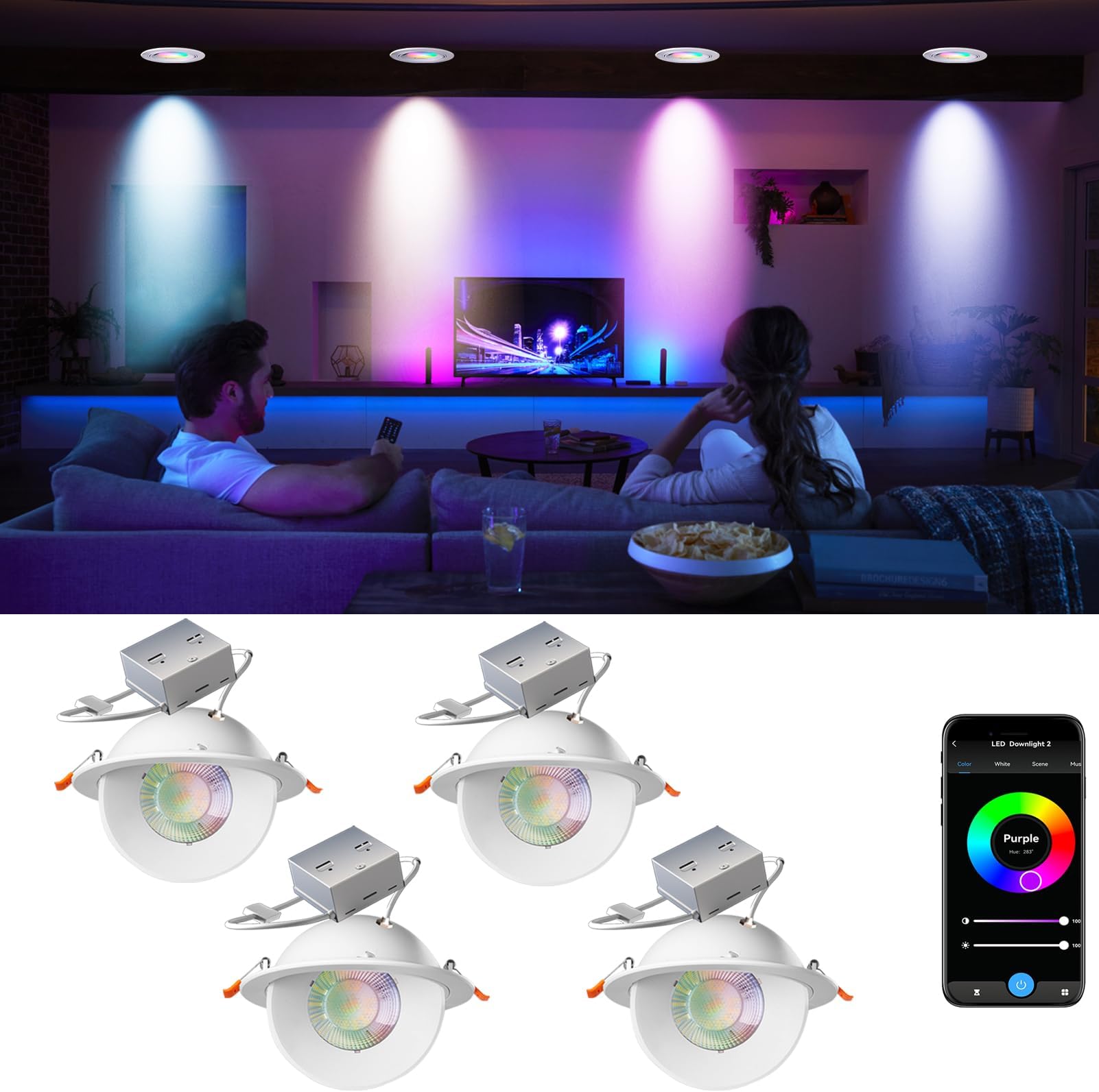 Lightdot 4IN Smart WiFi LED Recessed Lighting Gimbal and Downlight, 4 ...