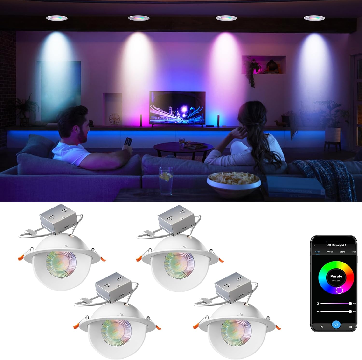 Lightdot 4IN Smart WiFi LED Recessed Lighting Gimbal and Downlight, 4 ...