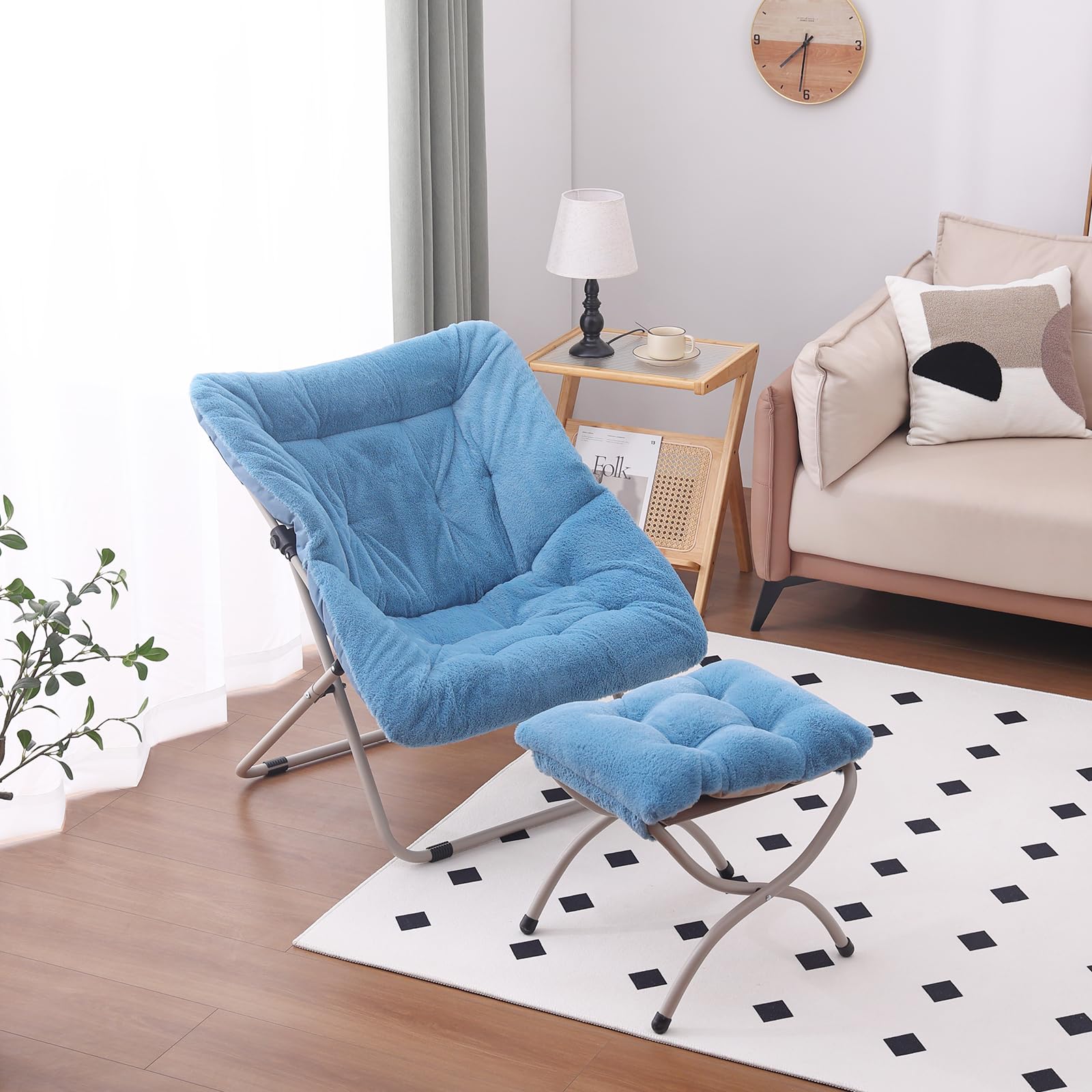 Givjoy Living Room Chair with Ottoman, Soft Faux Fur Saucer Chair ...