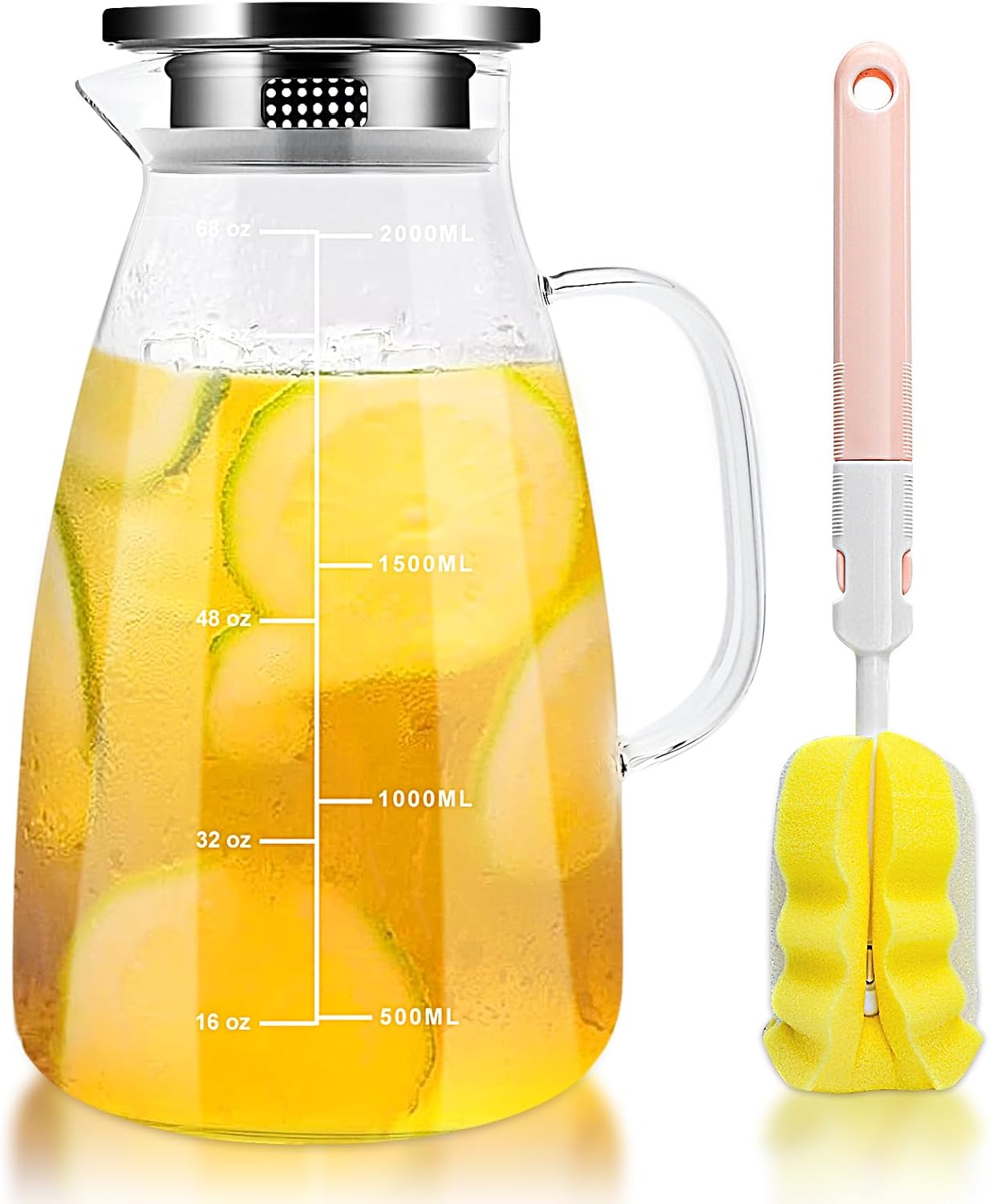 Amazon.com: Glass Pitcher with Lid and Handle,68 OZ Glass Water Jug ...