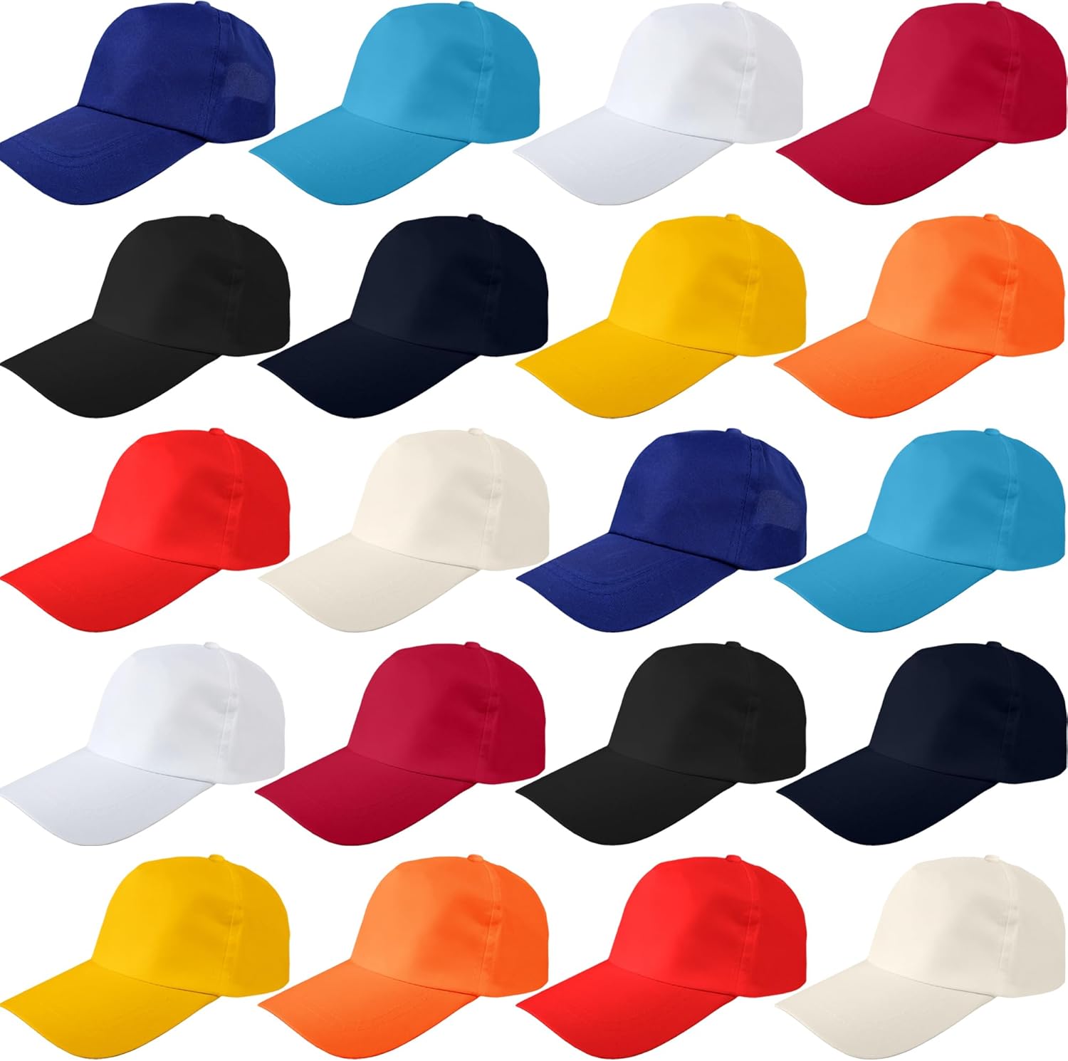 SGBETTER 20 Pack Baseball Cap Bulk Adjustable Baseball Hat Plain Sports ...