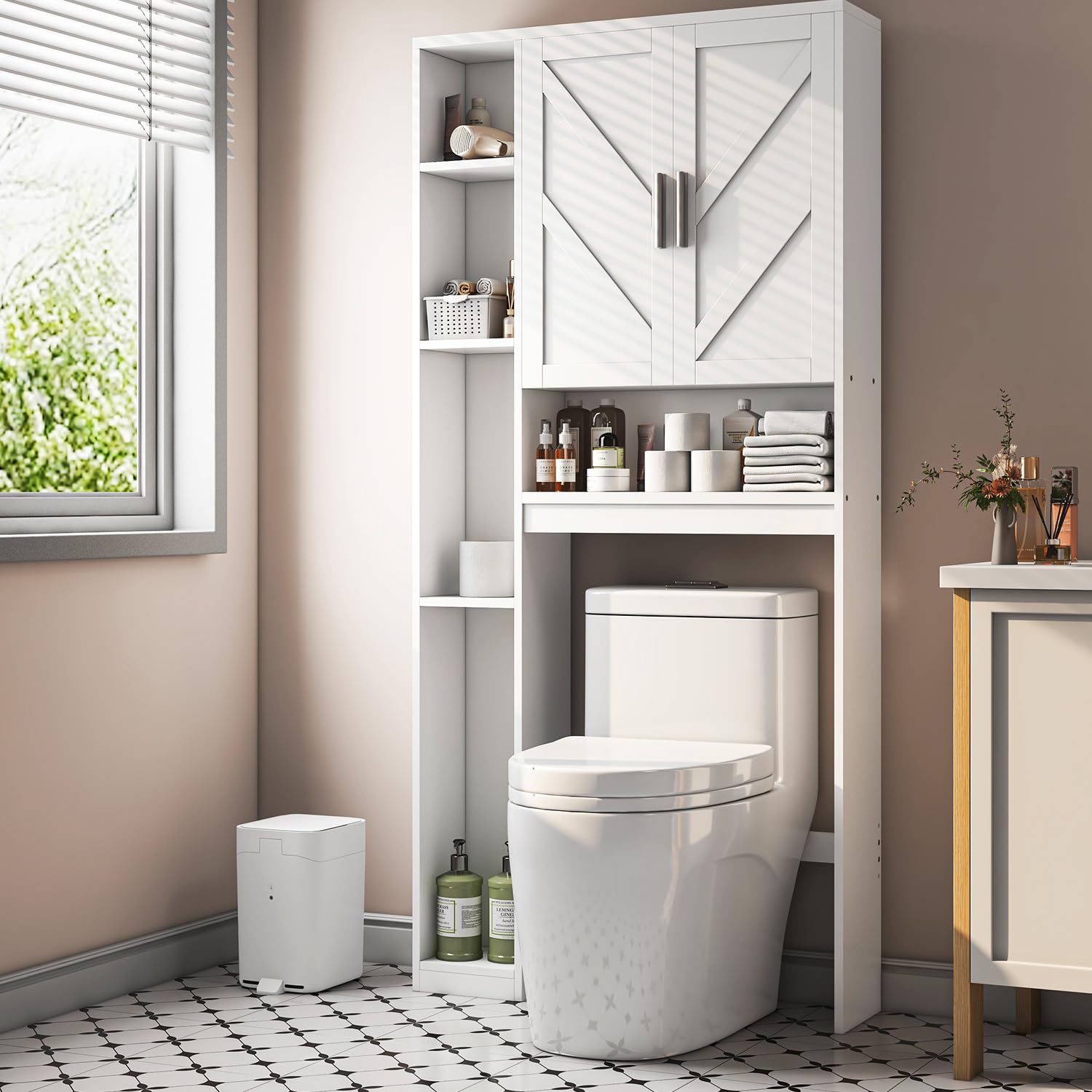 Amazon.com: Over The Toilet Storage Cabinet with 7 Storage Shelves ...