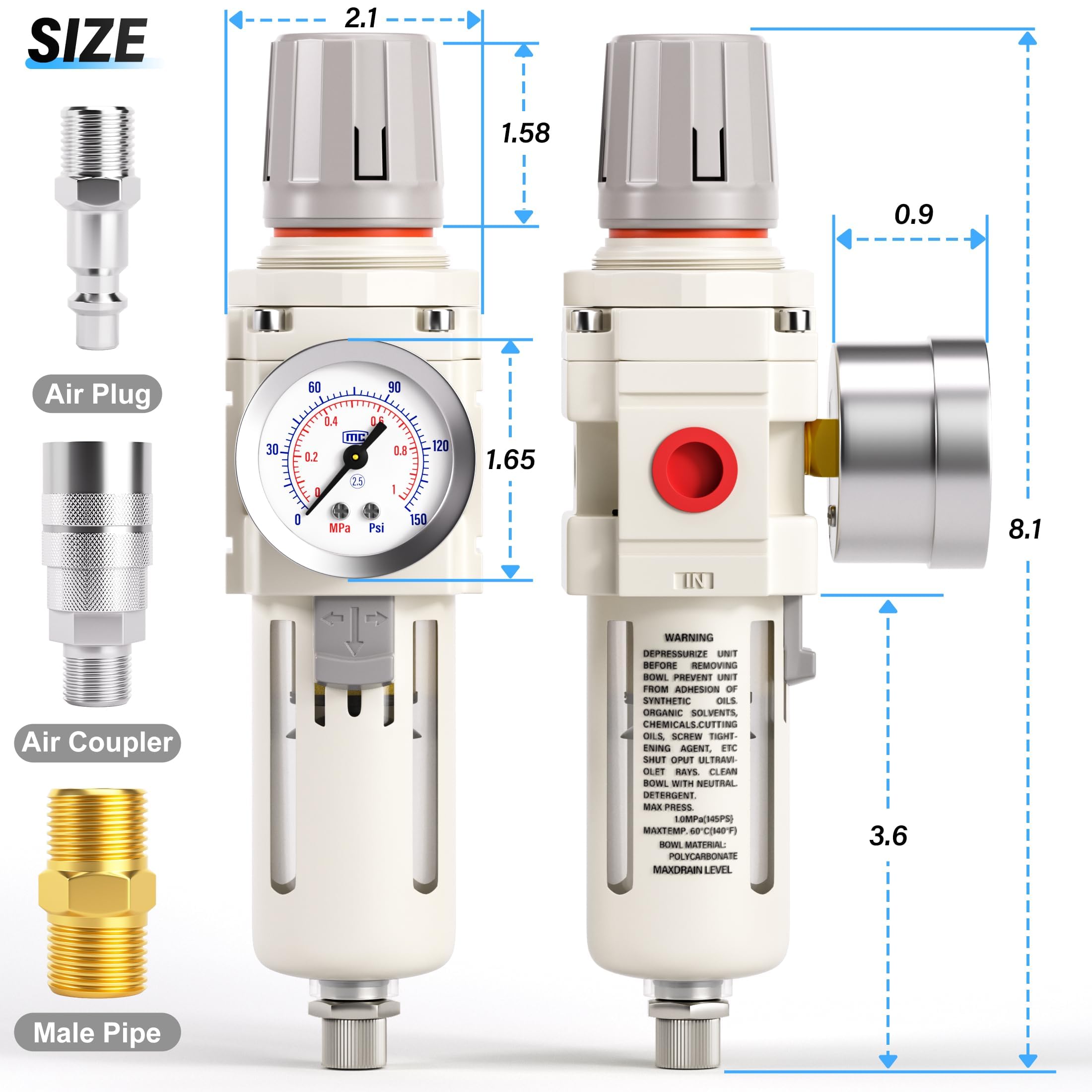 Snapklik.com : TAILONZ PNEUMATIC 3/8 Inch NPT Air Filter Pressure ...
