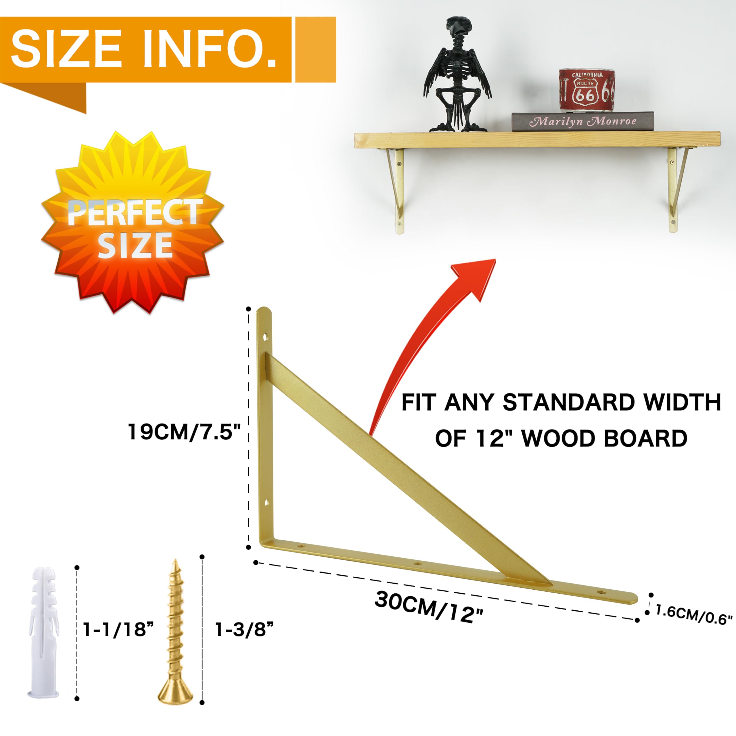 Snapklik.com : EZYDECOR Shelf Brackets Gold Brackets For Shelves 12 ...
