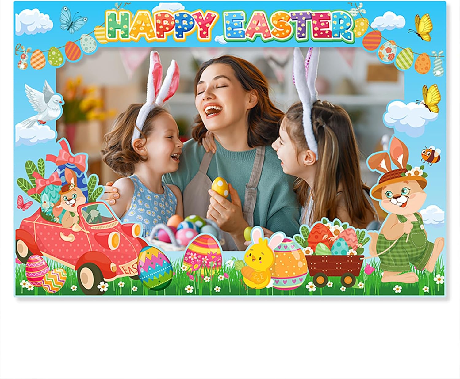 Amazon.com: Easter Photo Booth Props Photo Frame Backdrop Colorful Egg ...