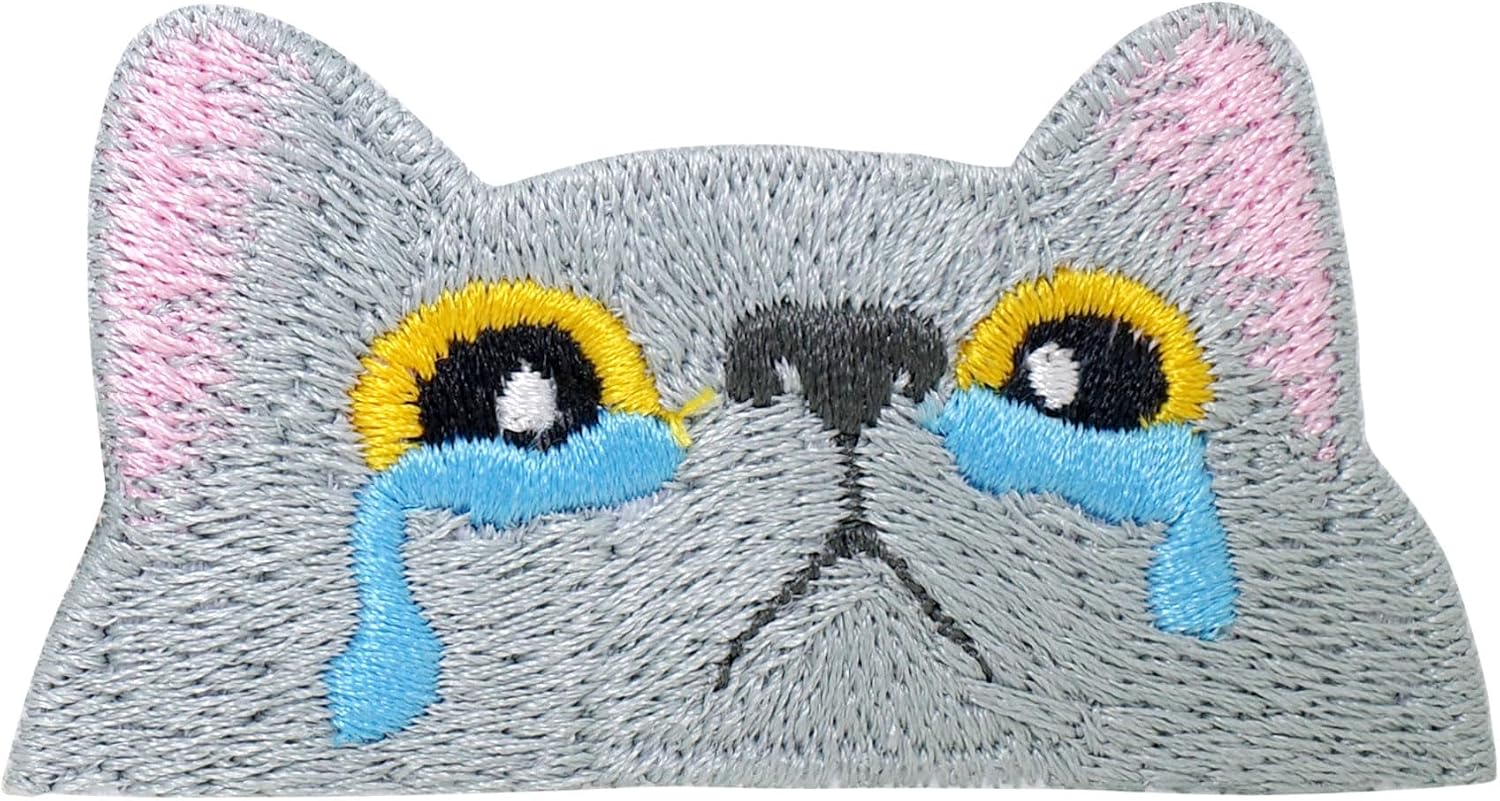 Amazon.com: pipomama Gray Cat Face Iron On Patches for Clothing ...