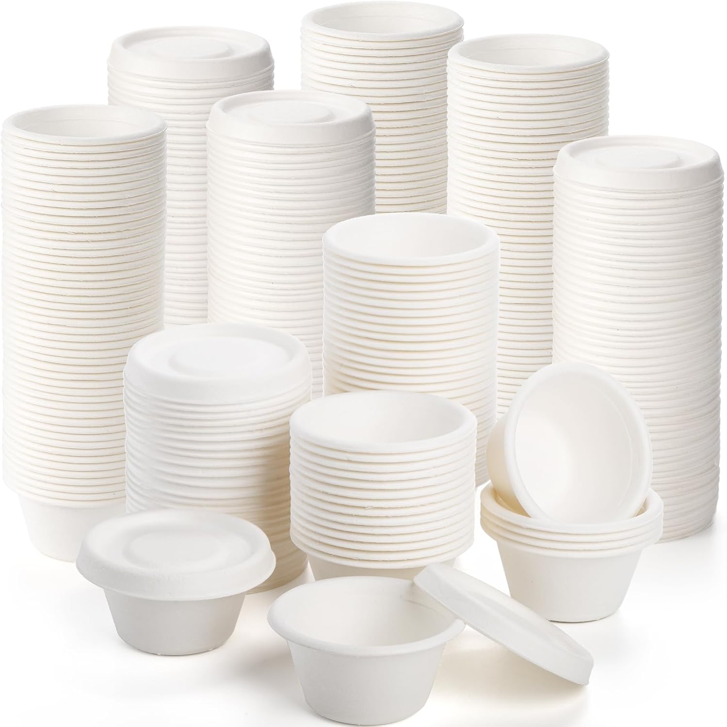 Yesland 400 Pcs 2 oz Natural Bagasse Fiber Cups with Lids, White Paper ...
