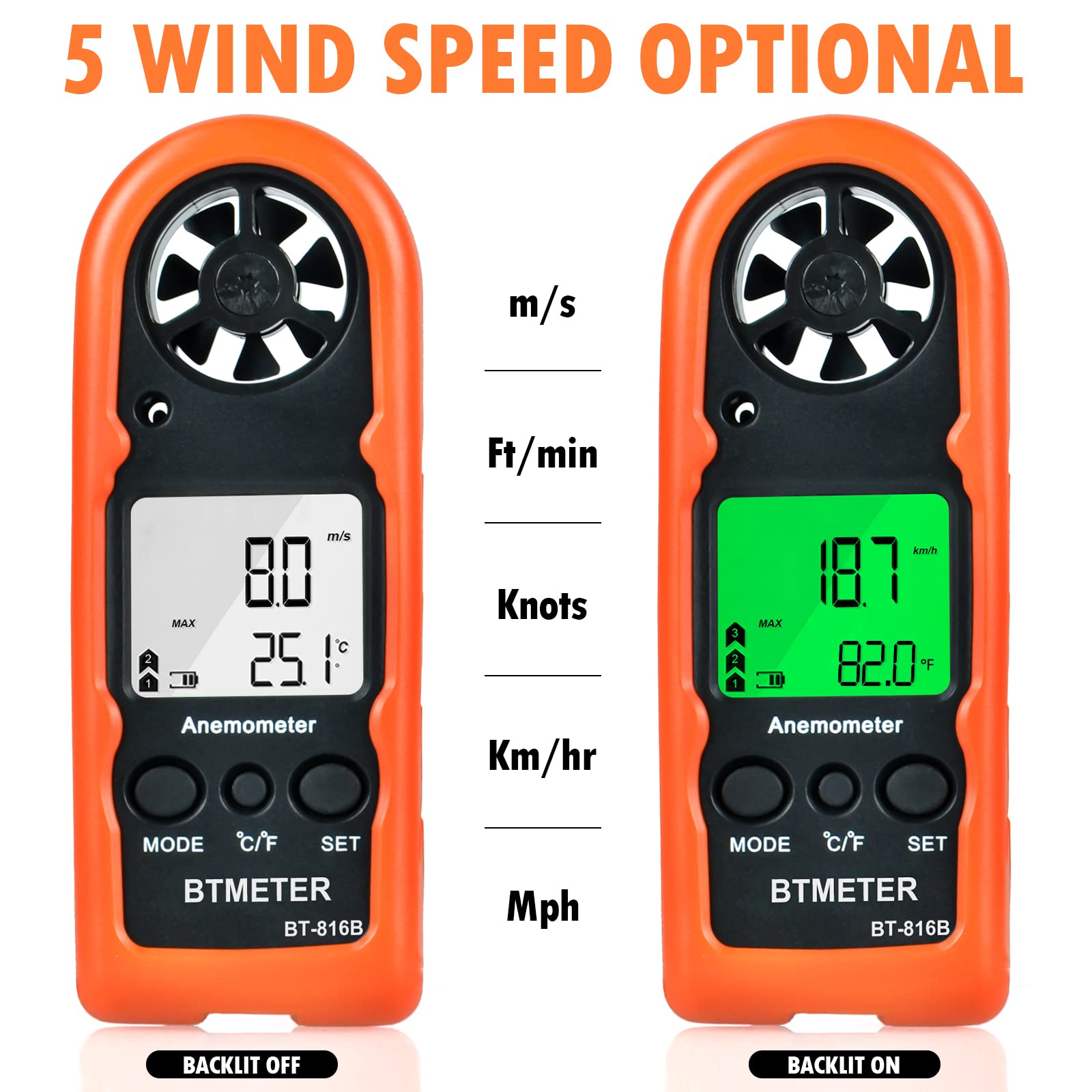 Buy BTMETER BT-816B Handheld Anemometer, Compact Digital Wind Speed ...