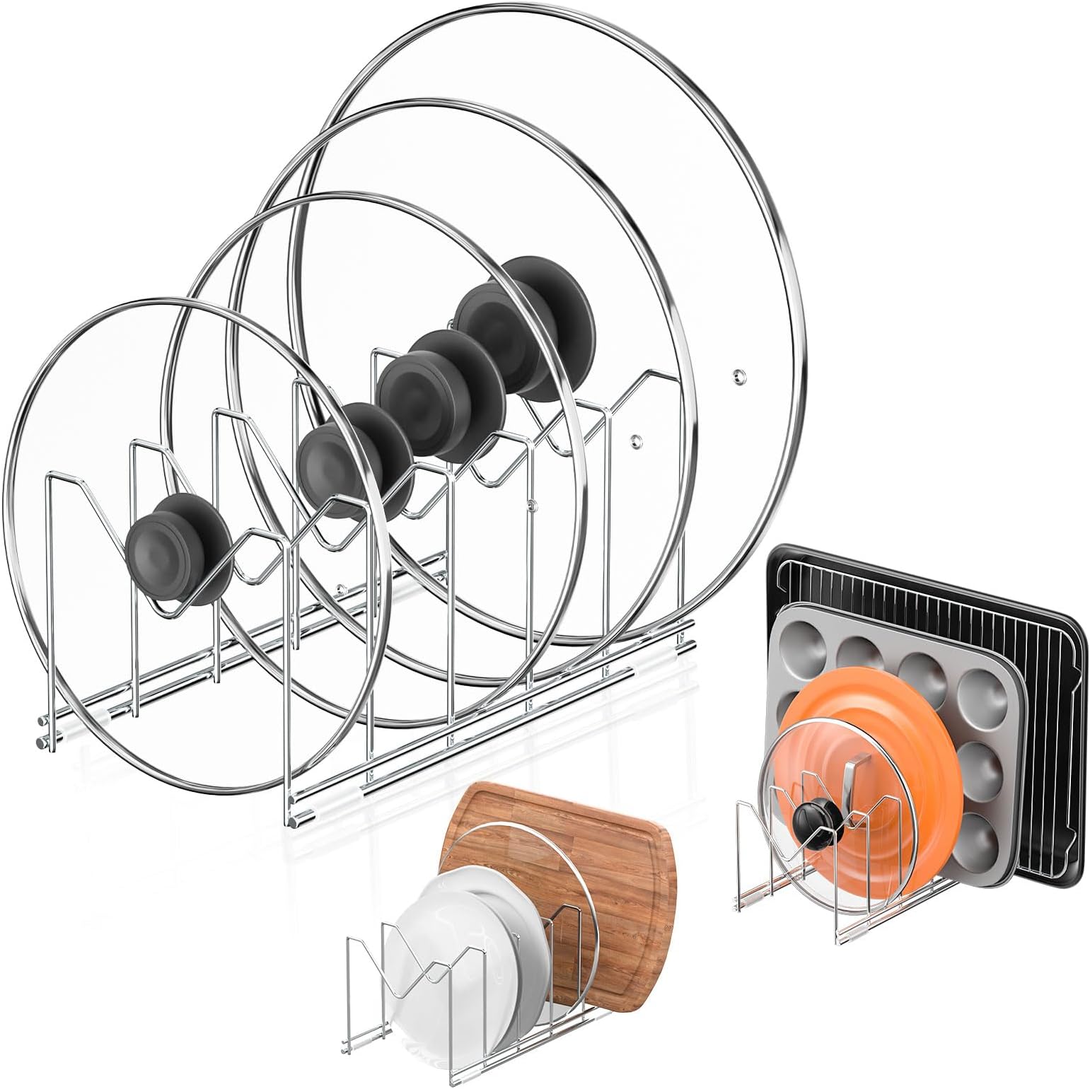 Amazon.com: GERUSEA Pot Lid Holder, Stainless Steel Kitchen Organizer ...