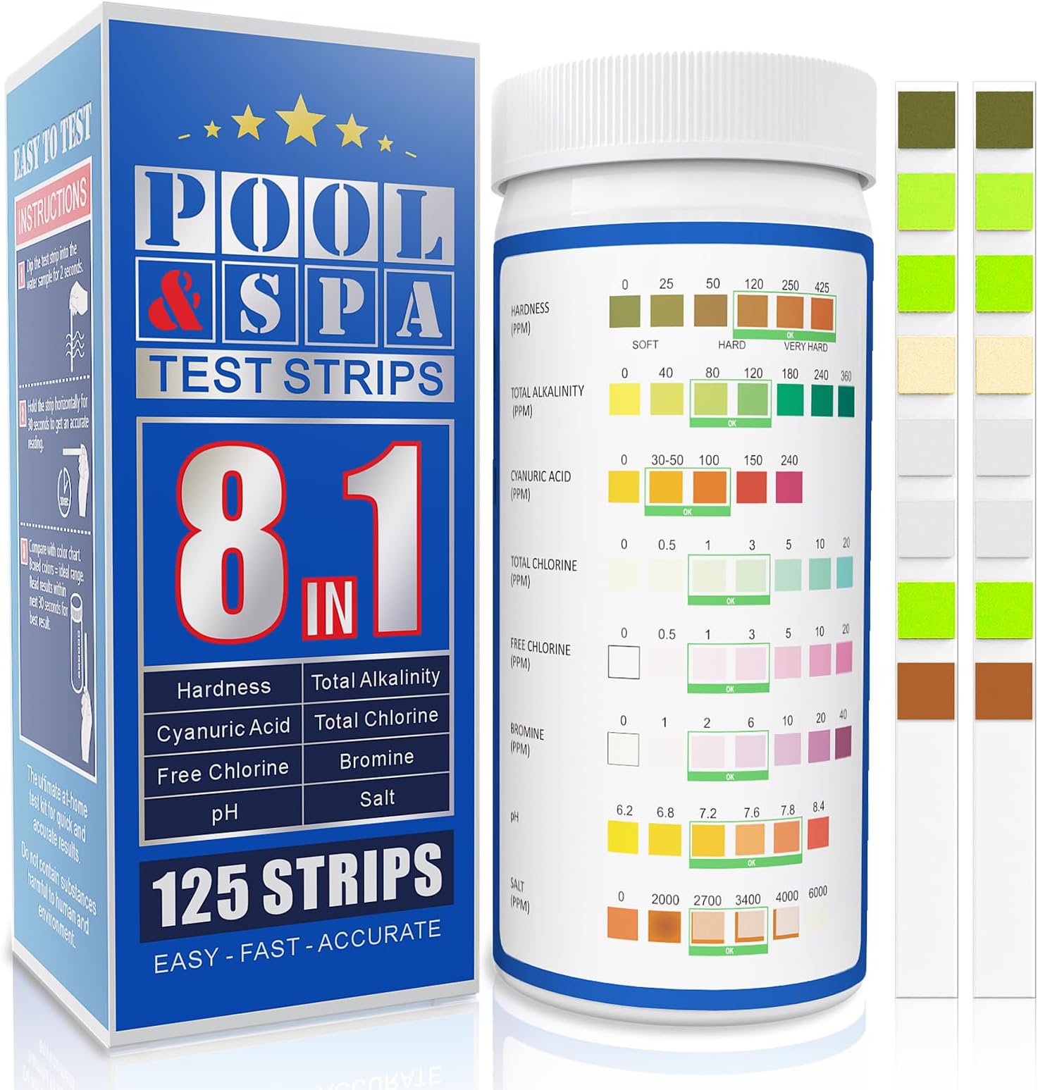 Amazon.com : Rx Clear 7 in 1 Swimming Pool & Spa Chemical Test Strips ...