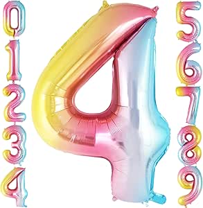 Amazon.com: Rainbow Number 4 Balloon 40 Inch, Big Large Foil Helium ...