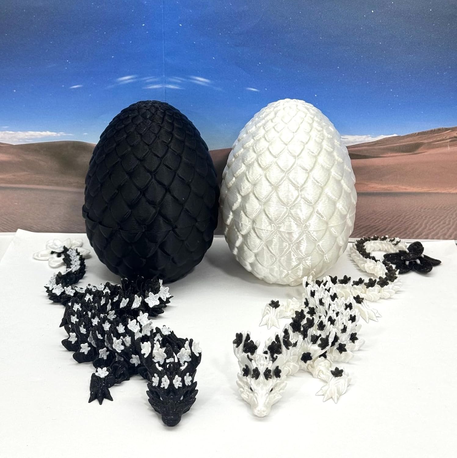 Amazon.com: 2pcs 3D Printed Dragons with Dragon Egg, Articulated White ...
